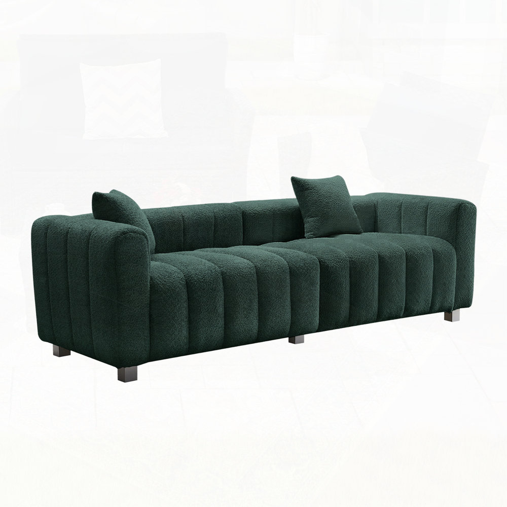 Latitude Run® Upholstered Couch with Metal Base Legs and 2 Pillows ...