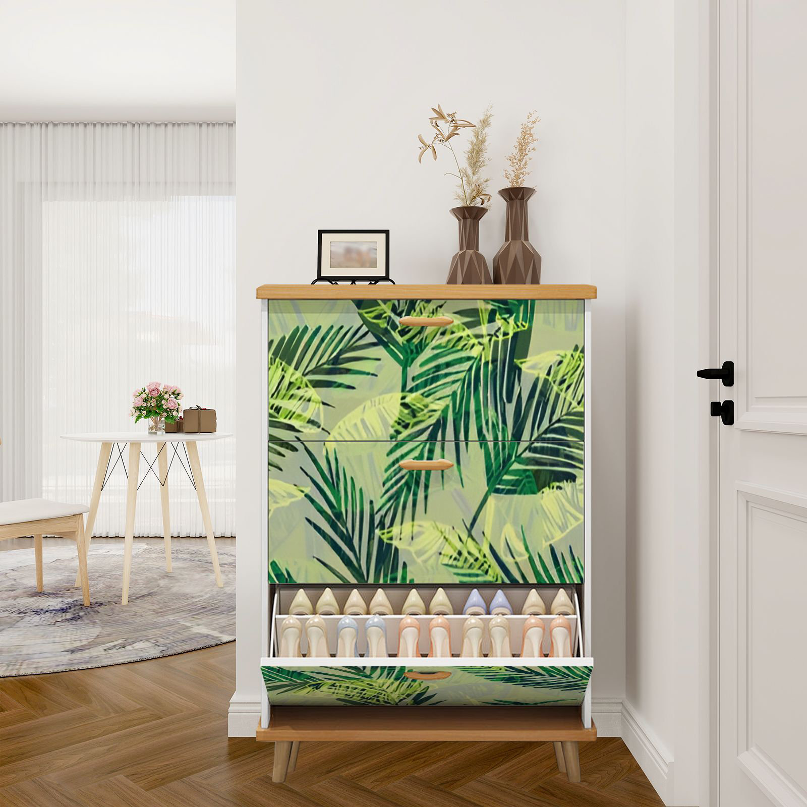 East Urban Home Shoe Storage Cabinet with 3 Flip Drawers for Seamless ...