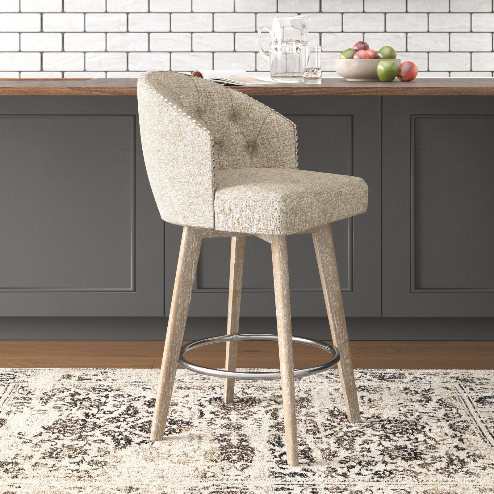 Laurel Foundry Modern Farmhouse® Bhavya Upholstered 360 Degree Swivel ...