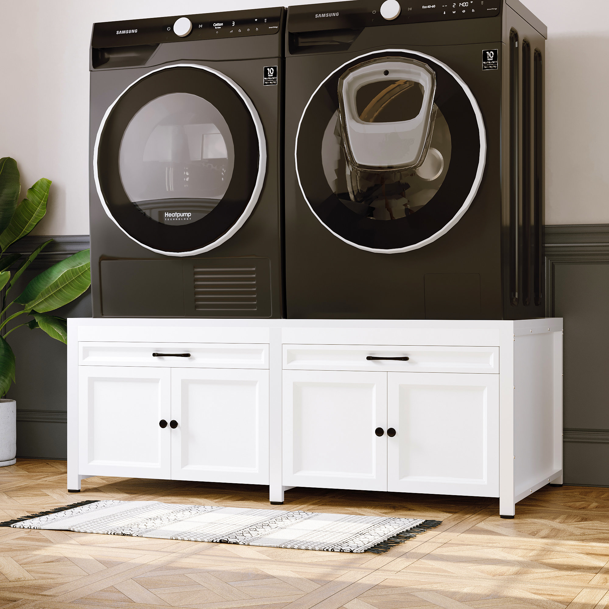 Rebrilliant 2 Drawers 4-Door Bathroom Storage Cabinet Washer Dryer ...