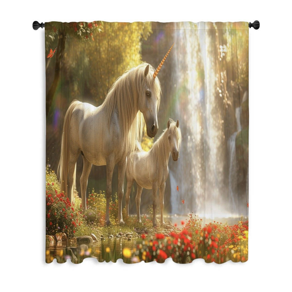 VisionDecor Unicorns Window Curtains, Fantasy Blockout & Sheer Curtains ...