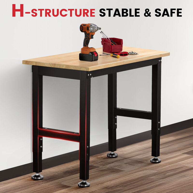 WFX Utility™ Work Table Workbench with Adjustable Height Rubber Wood ...
