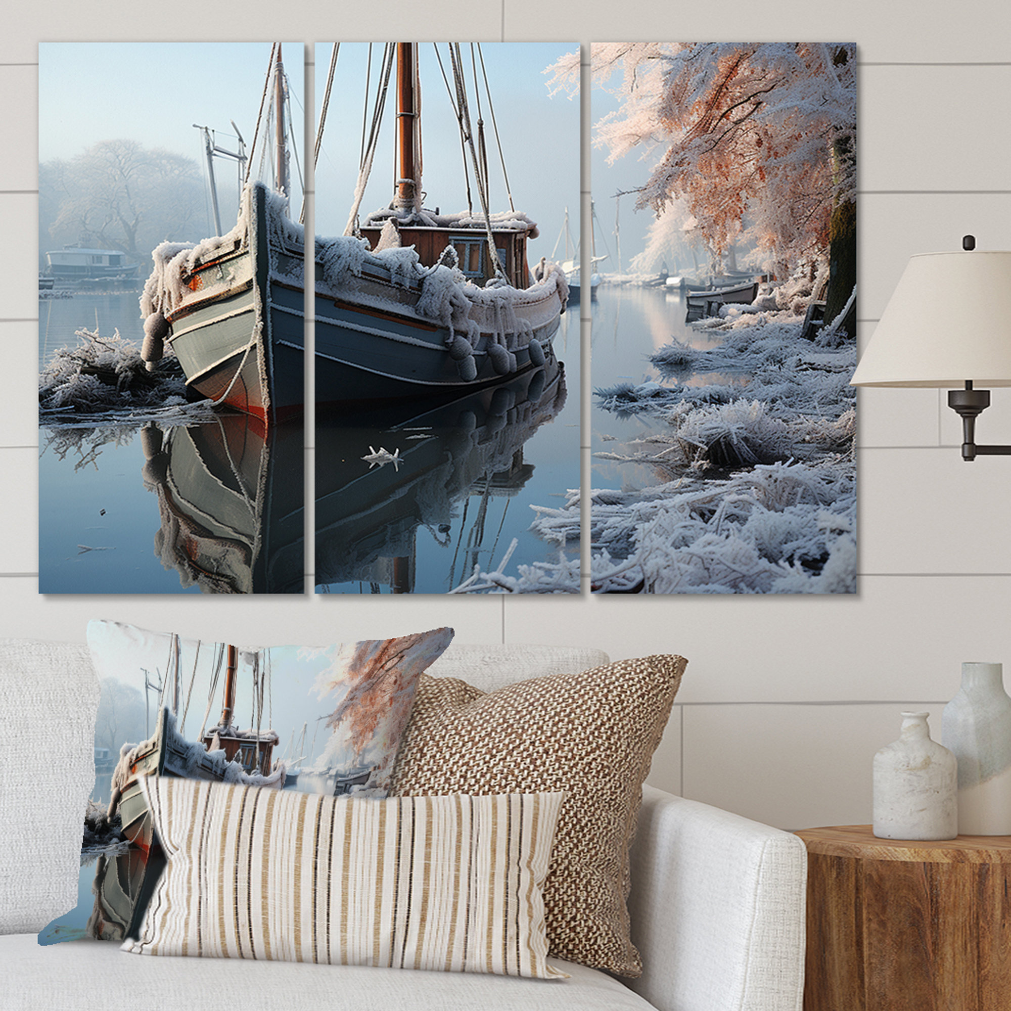Breakwater Bay Icy Harbour Winter Landscape - Transportation Canvas ...