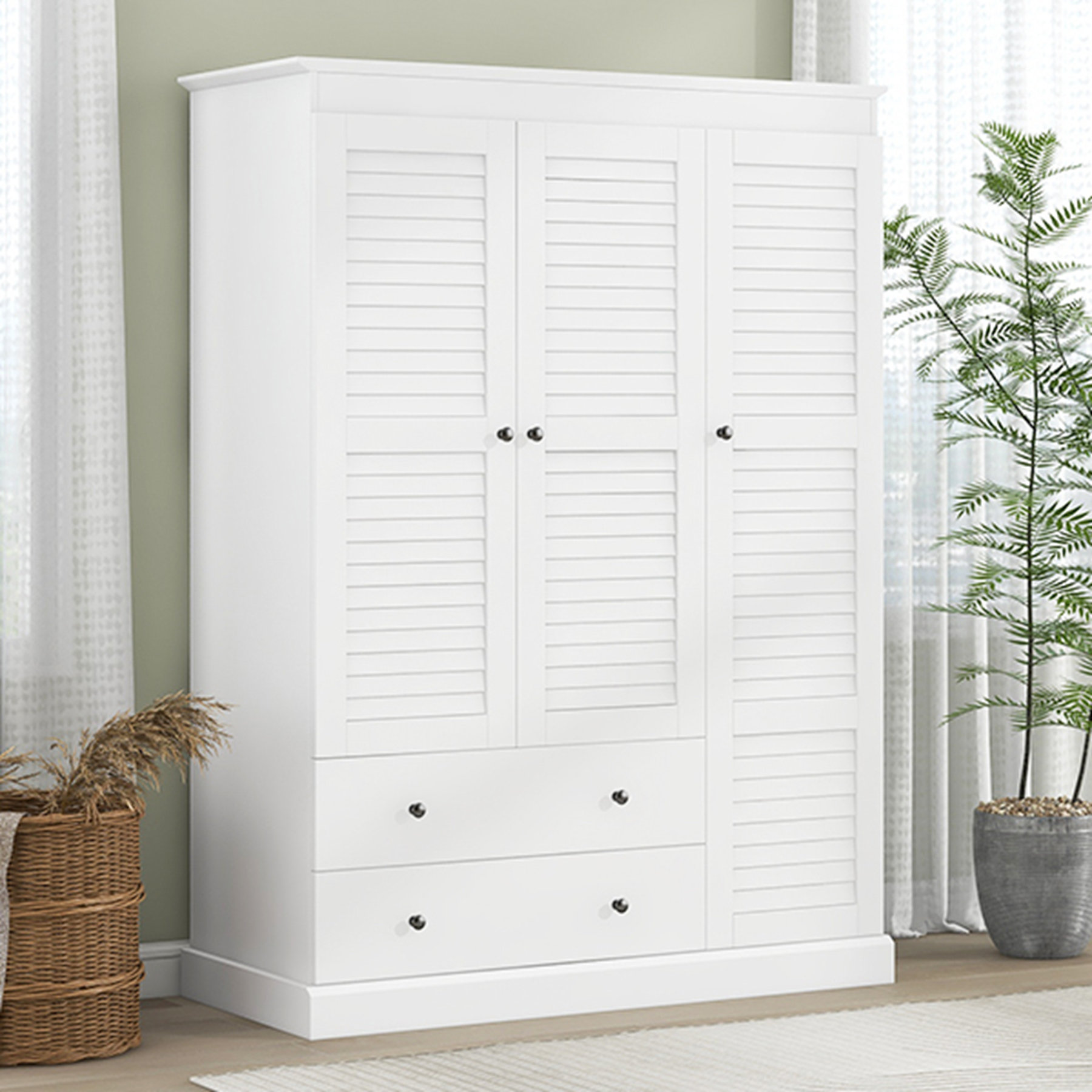 Latitude Run® 3-Shutter Door Wardrobe Armoire with 2 Drawers | Wayfair