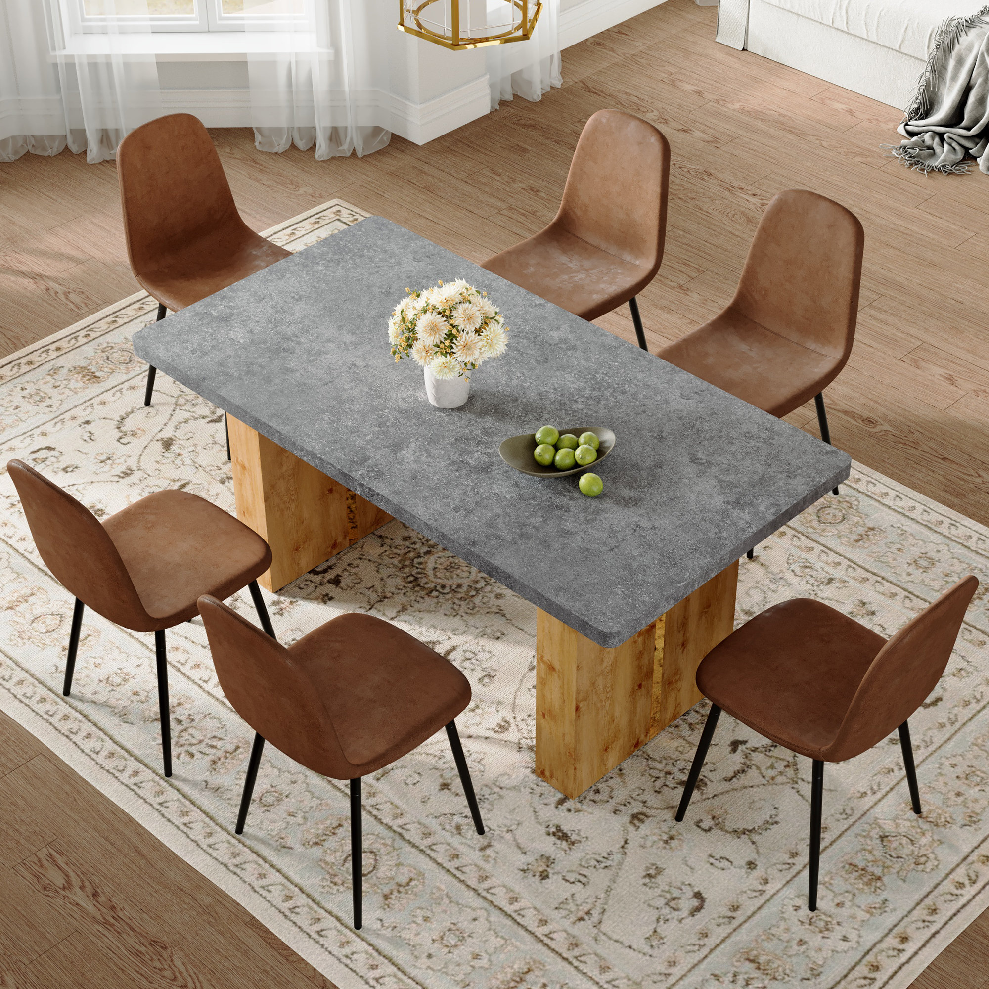 17 Stories Dining Set: 67"x35.4" Cozy Modern Mdf Table With 6 ...