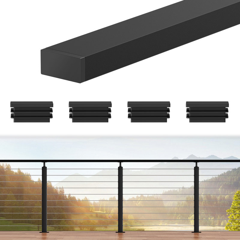 RoomTec 4FT Handrail Black Rectangular Top Rail with End Caps Cable ...