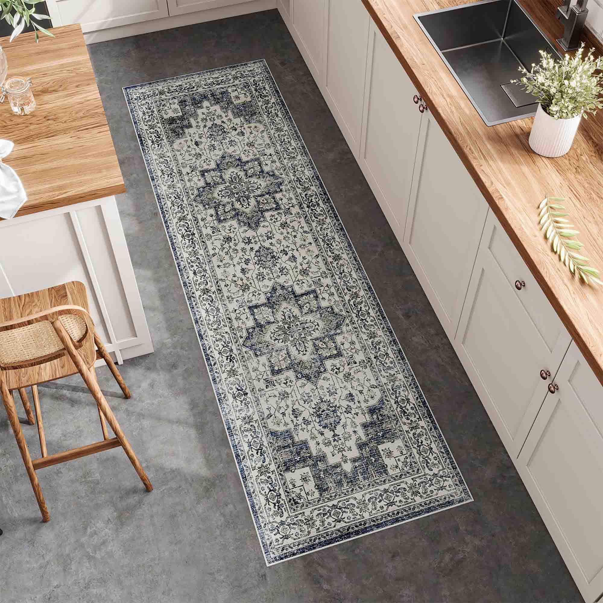 Bungalow Rose Oriental Medallion Non-Slip Stain-Resistant Kitchen Mat ...