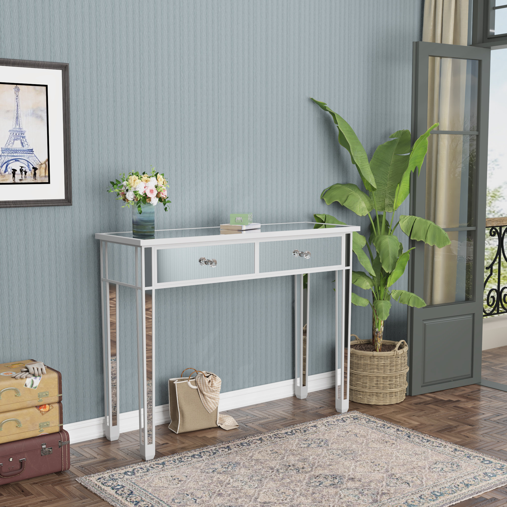 Mercer41 Tayde Mirrored Makeup Vanity Table | Wayfair