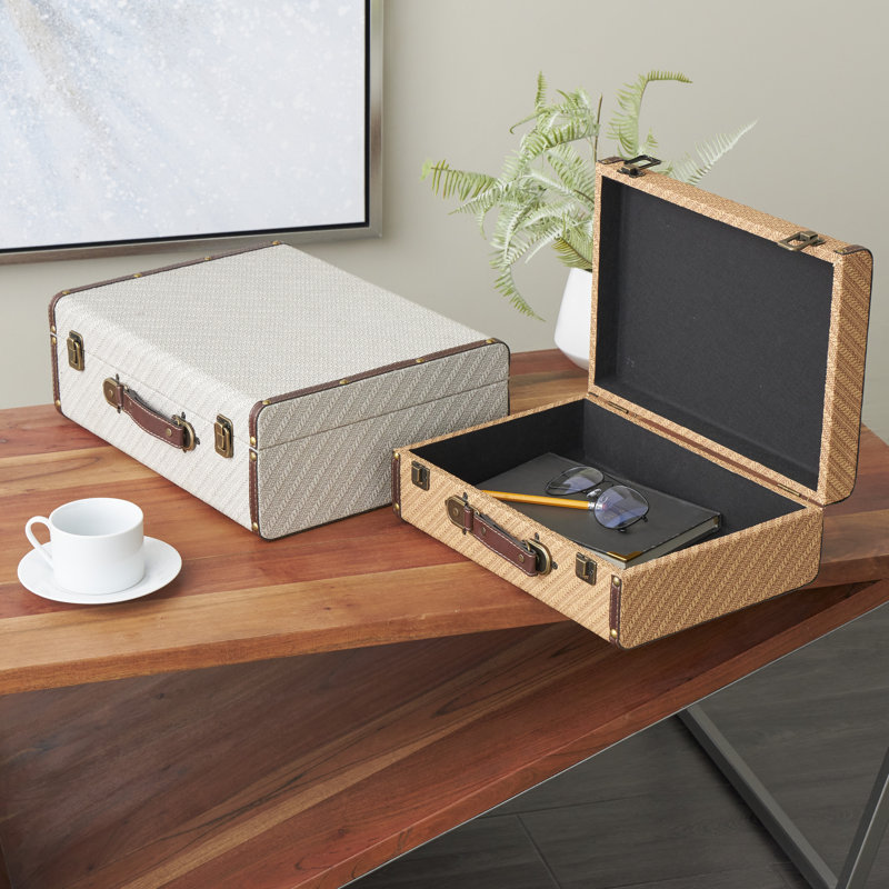 Charlton Home® Delor Wooden Vintage Studded Woven Storage Decorative ...