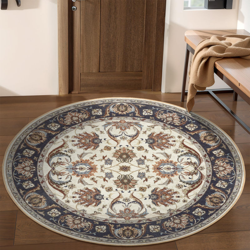Bungalow Rose Round Traditional Vintage Overdyed Retro Accent Rug,Non ...