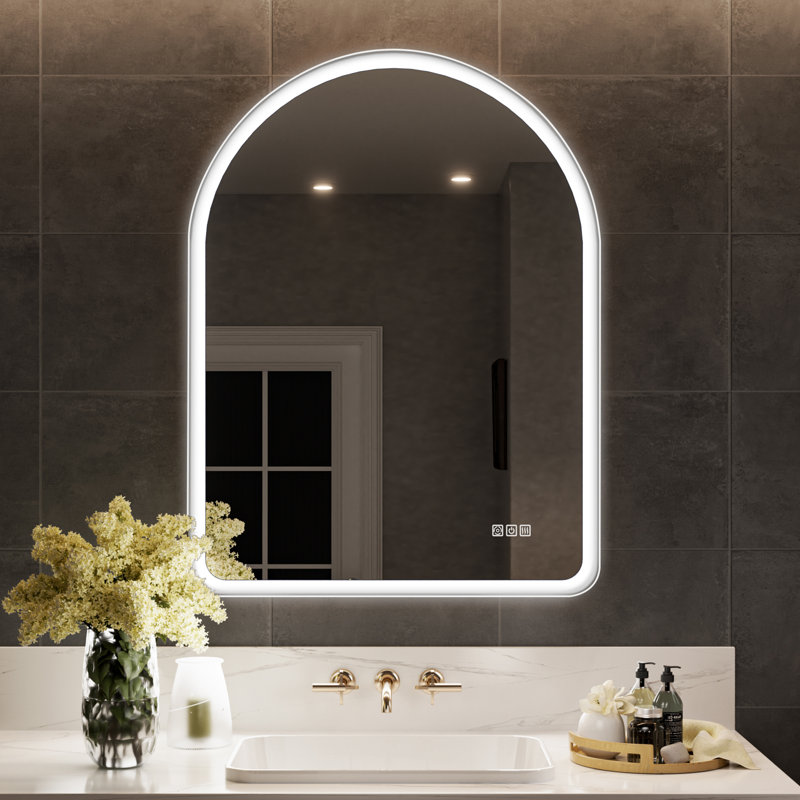 Latitude Run® Arch LED Wall Mirror With Defogger, White Floating ...