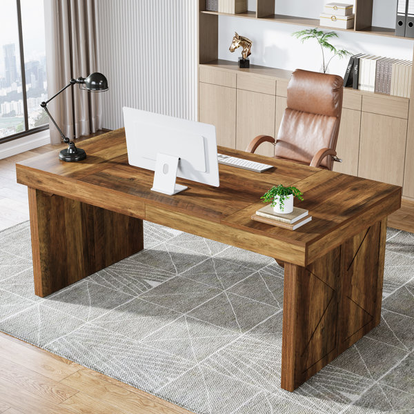 Gracie Oaks 63-Inch Wood Executive Computer Desk & Reviews | Wayfair