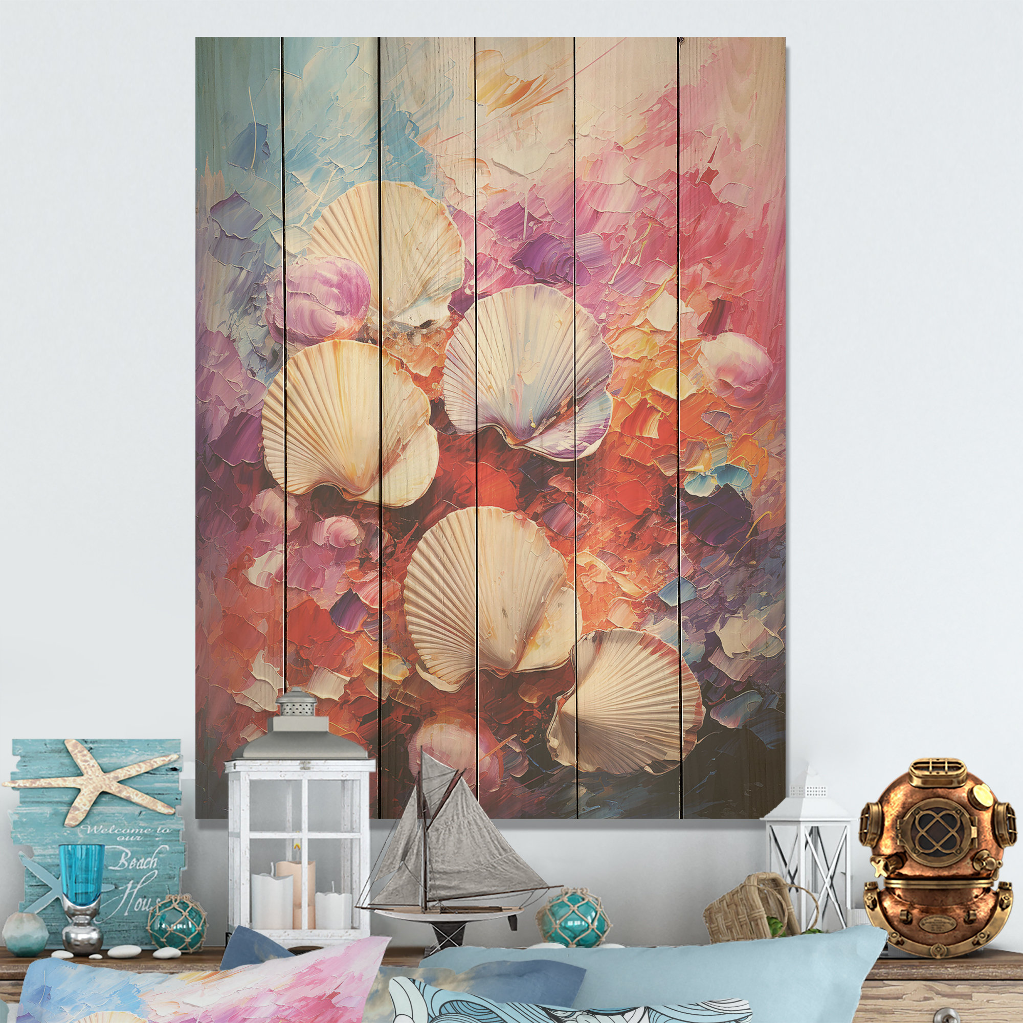 Beachcrest Home™ Seashells Wonders On The Coast I - Seashell Wood Art ...