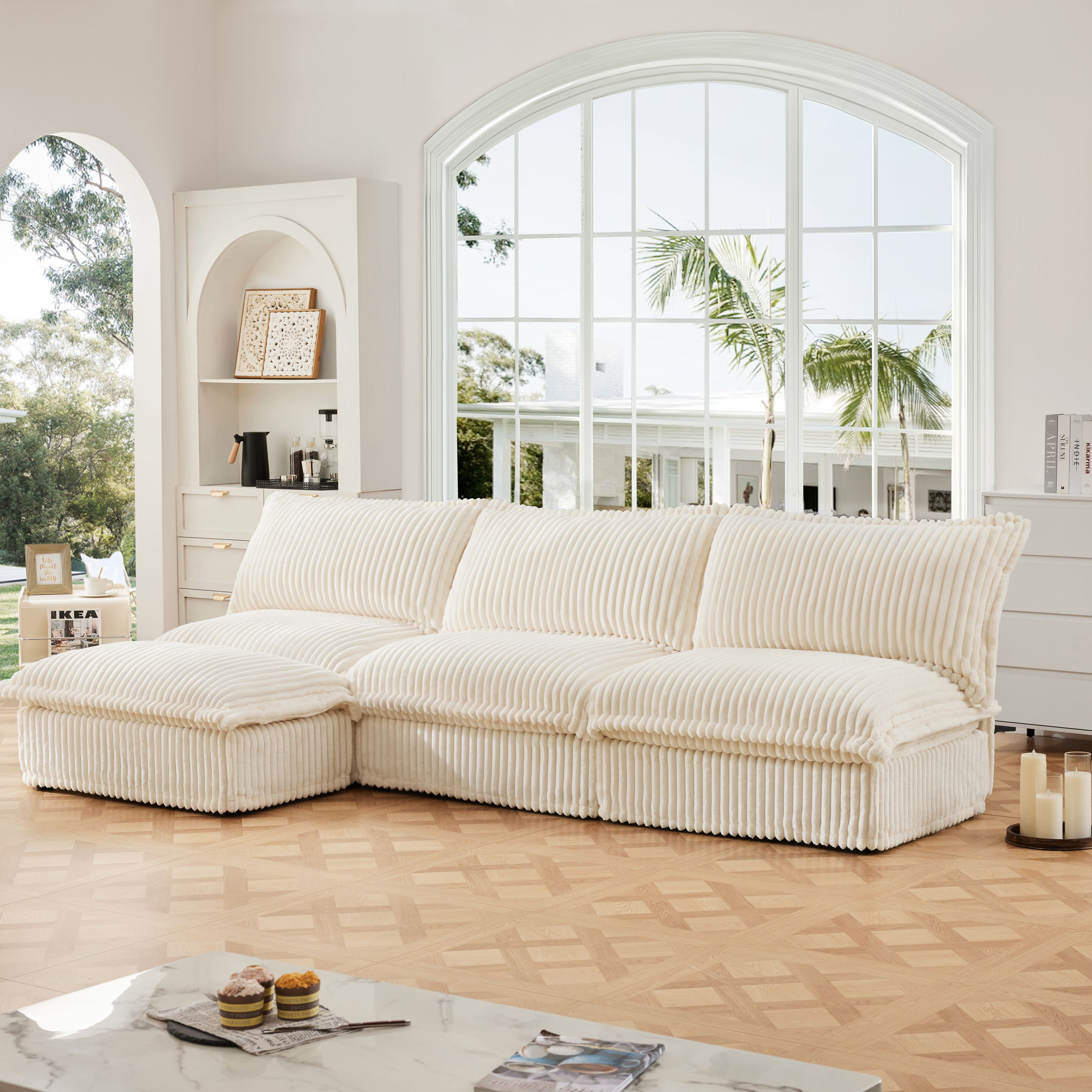 Latitude Run® Corduroy Deep Seat Sofa Sectional with Ottoman | Wayfair