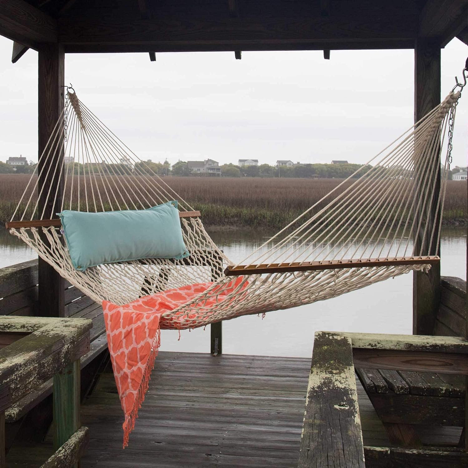 Arlmont & Co. Large Oatmeal Rope Hammock with Free Extension Chains ...