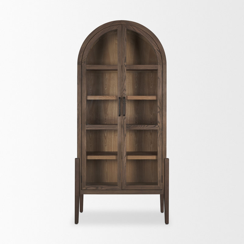 Latitude Run® Wolfbert Two Toned Dark w/Light Wood Arched Curio Cabinet ...