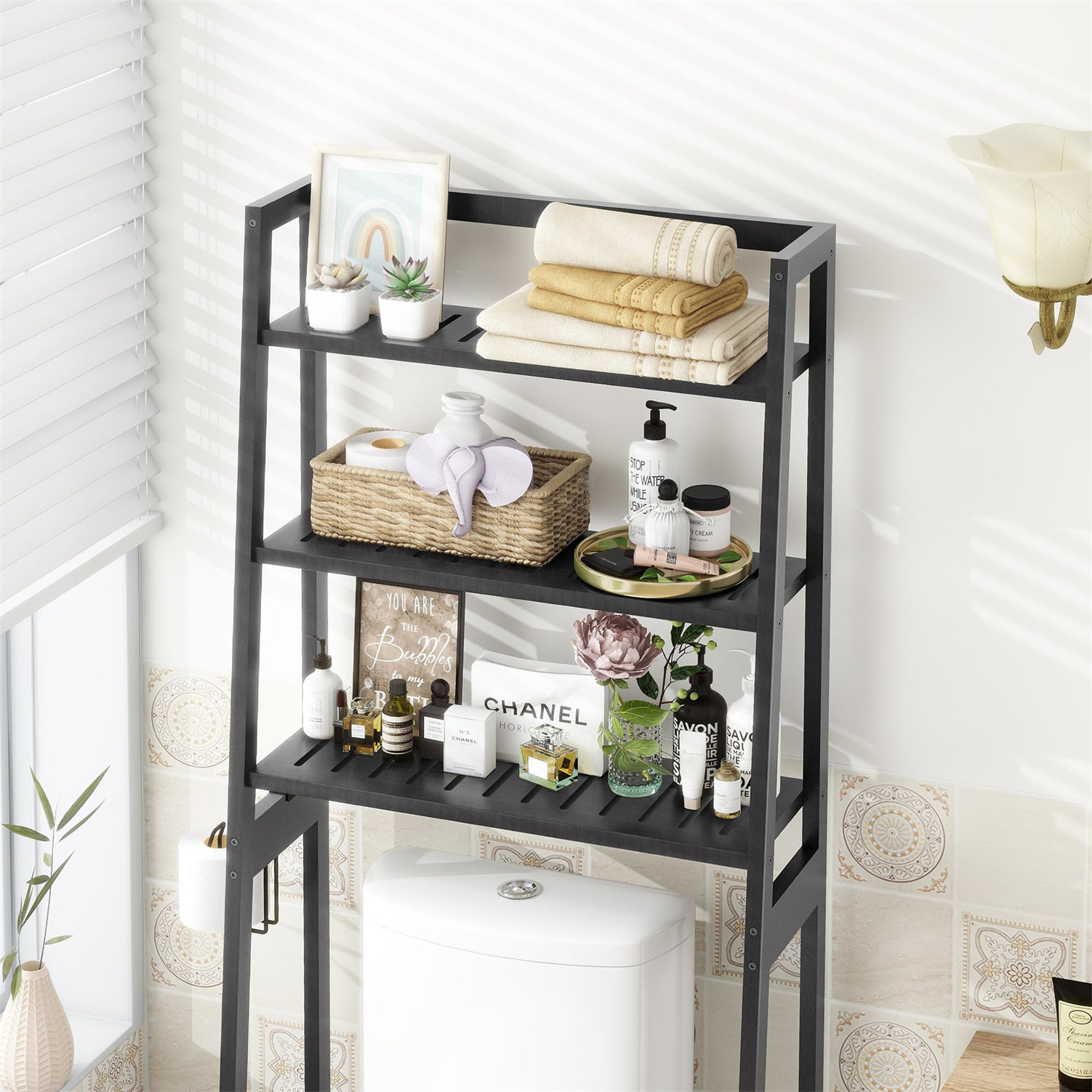 ASA Space-Saving Solid Pine 3-Tier Bathroom Storage Rack - Durable ...