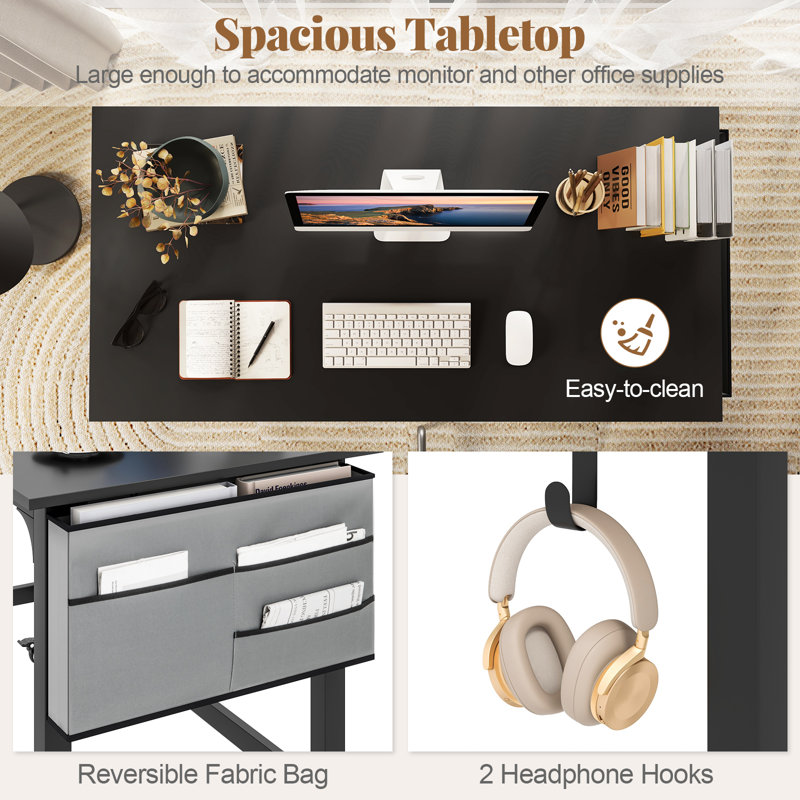 17 Stories Idaris Mobile Computer Writing Desk Rolling Home Office Desk ...