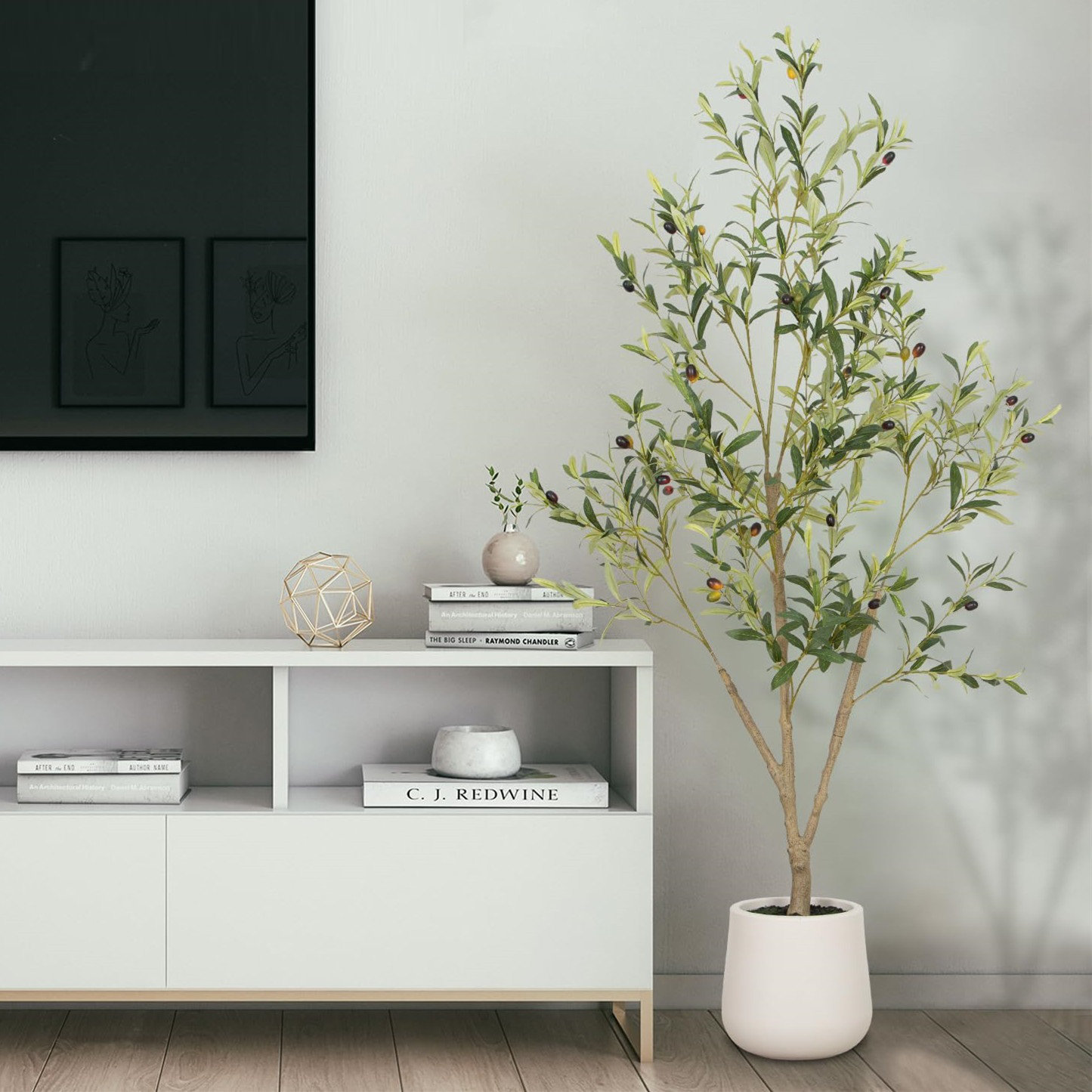 Primrue Olive Trees Artificial, Tall Faux Olive Tree with White Tall ...