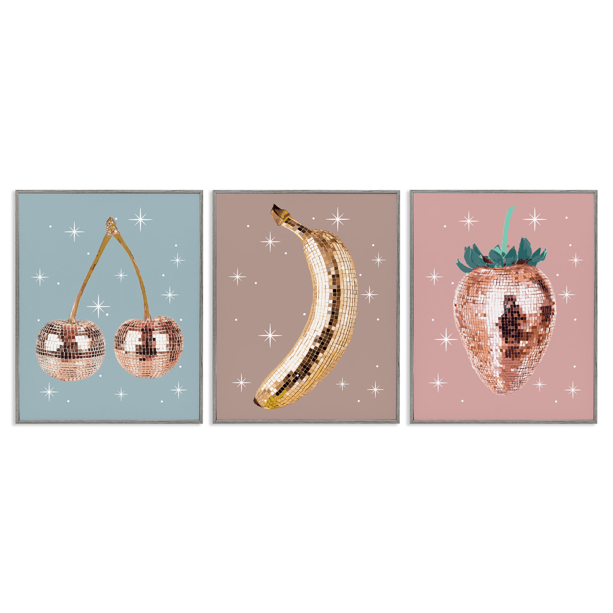 Mercer41 Glam Disco Fruits 3pc Framed Giclee Set, design by Lil' Rue ...