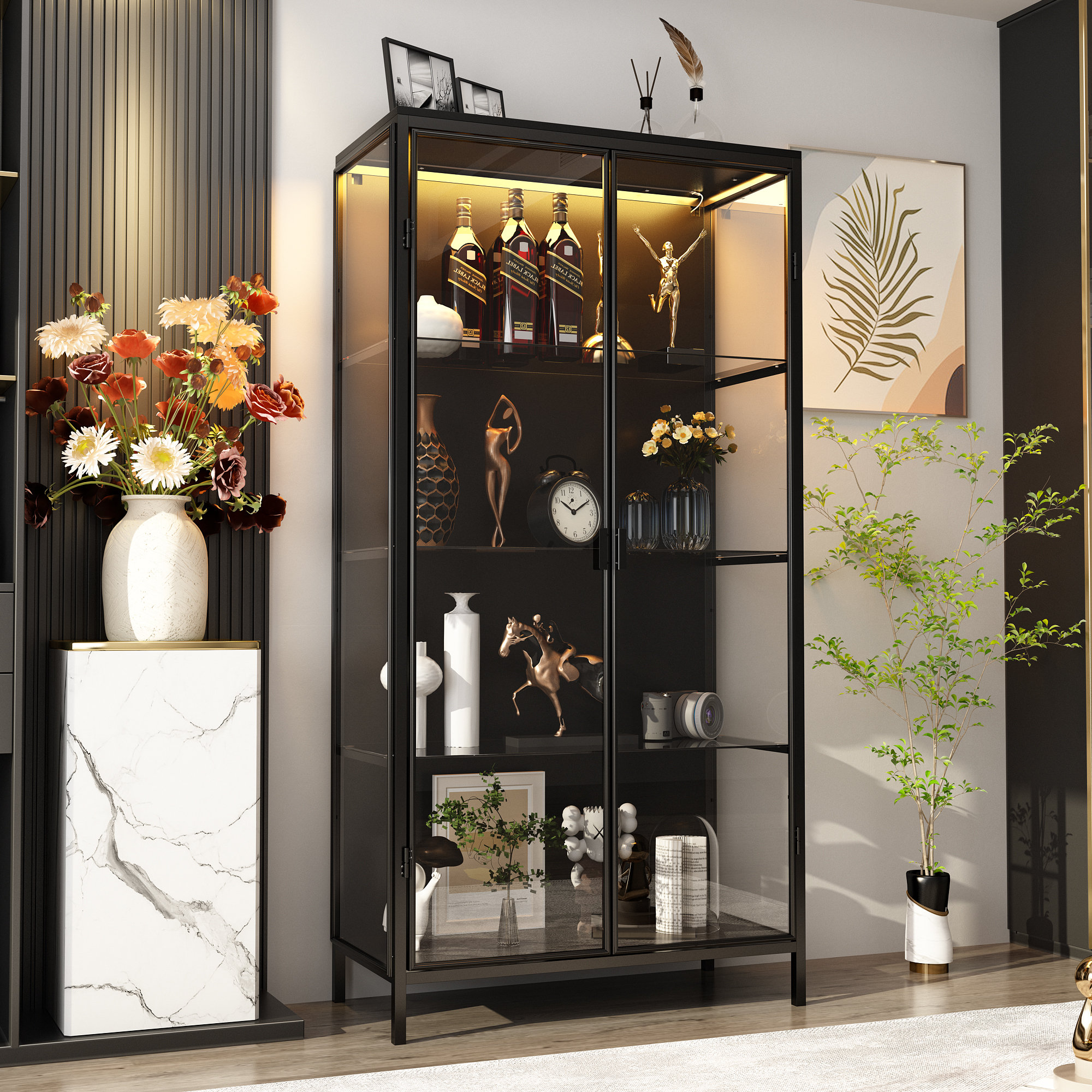 Morinome 63'' H x 31.5'' W Solid + Manufactured Wood Display Case | Wayfair