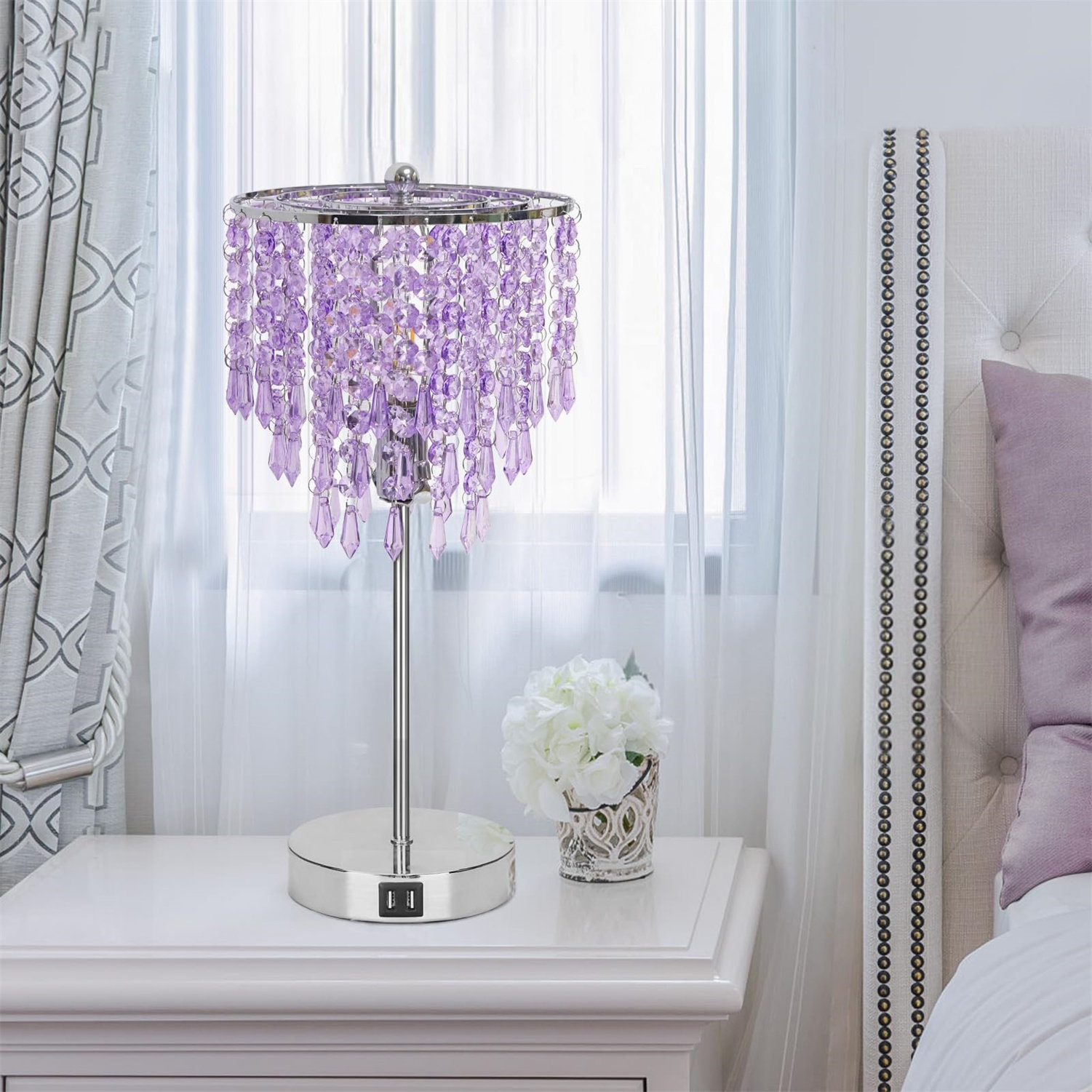House of Hampton Silver Crystal Table Lamp - Easy Installation, 3-Way ...