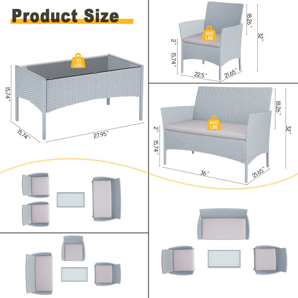 Winston Porter Anabiya 4 Piece Patio Rattan Seating Group & Reviews ...