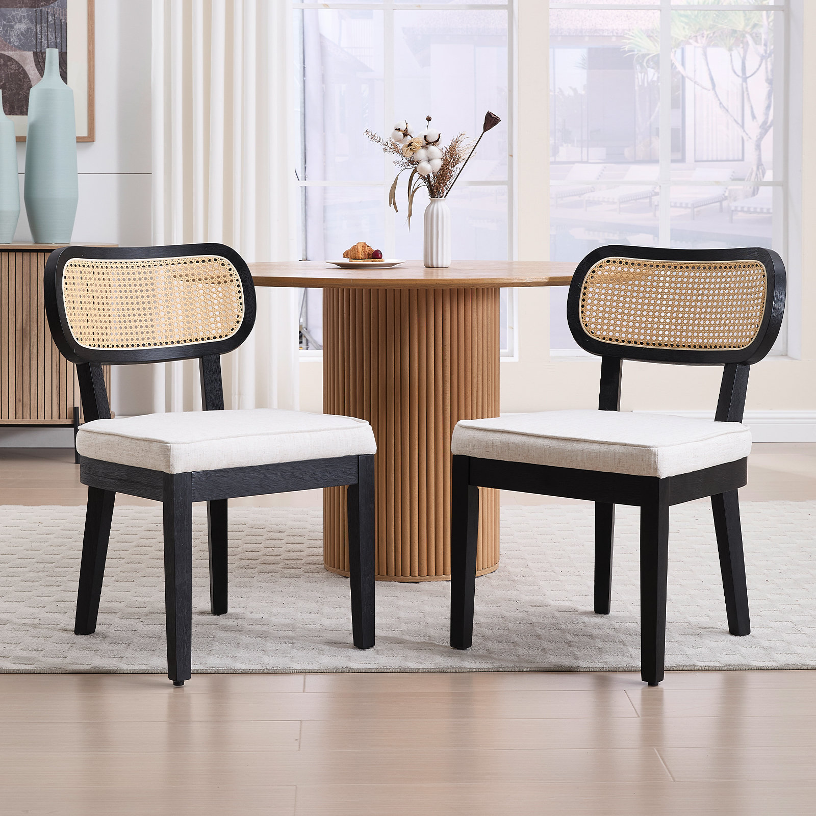 Bayou Breeze Rattan Dining Chairs Farmhouse Dining Room Chairs Wooden ...