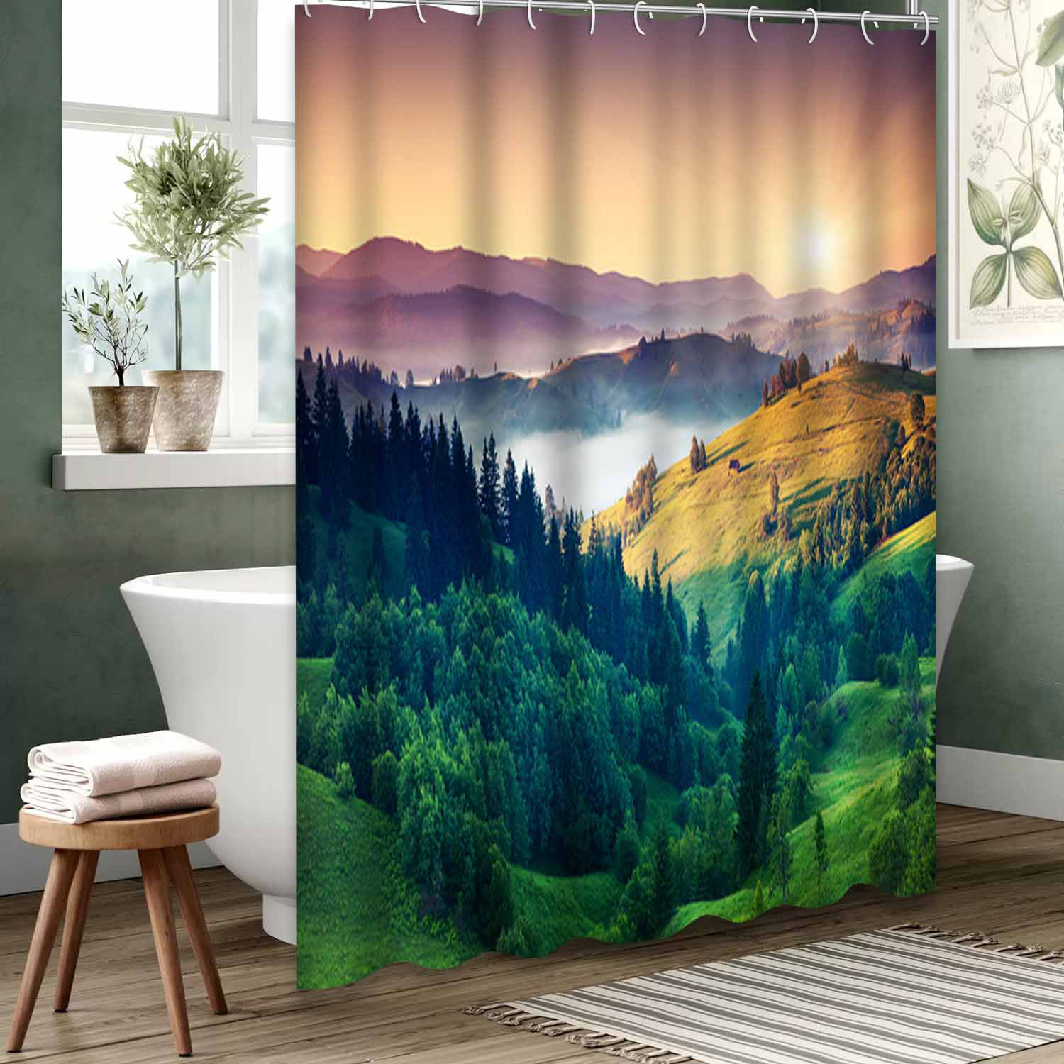 East Urban Home Emerald Dawn Waterproof Shower Curtain - Mountain Sky ...