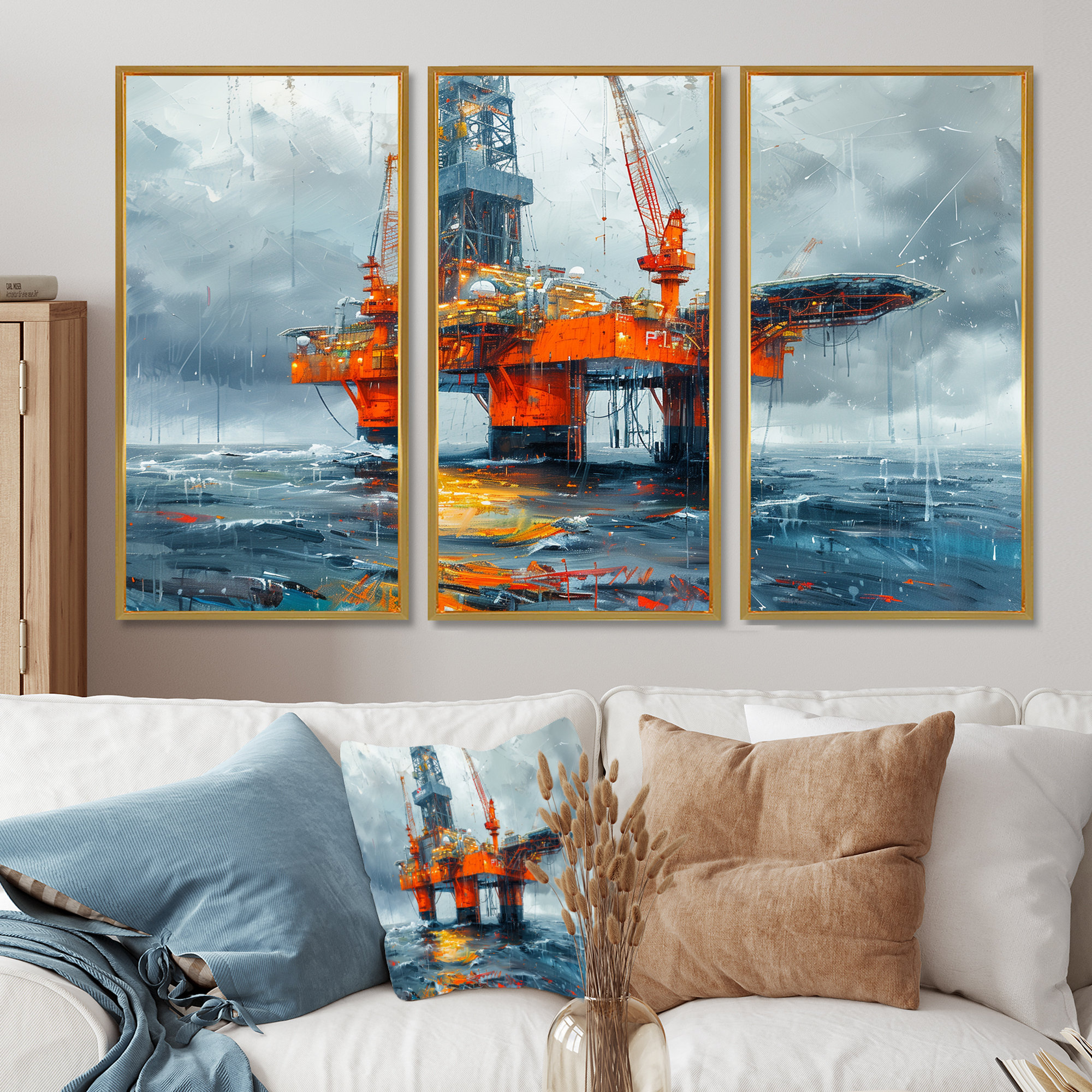 Williston Forge Grey Orange Summer Oil Rig In Ocean - Oil Rigs / Fields ...