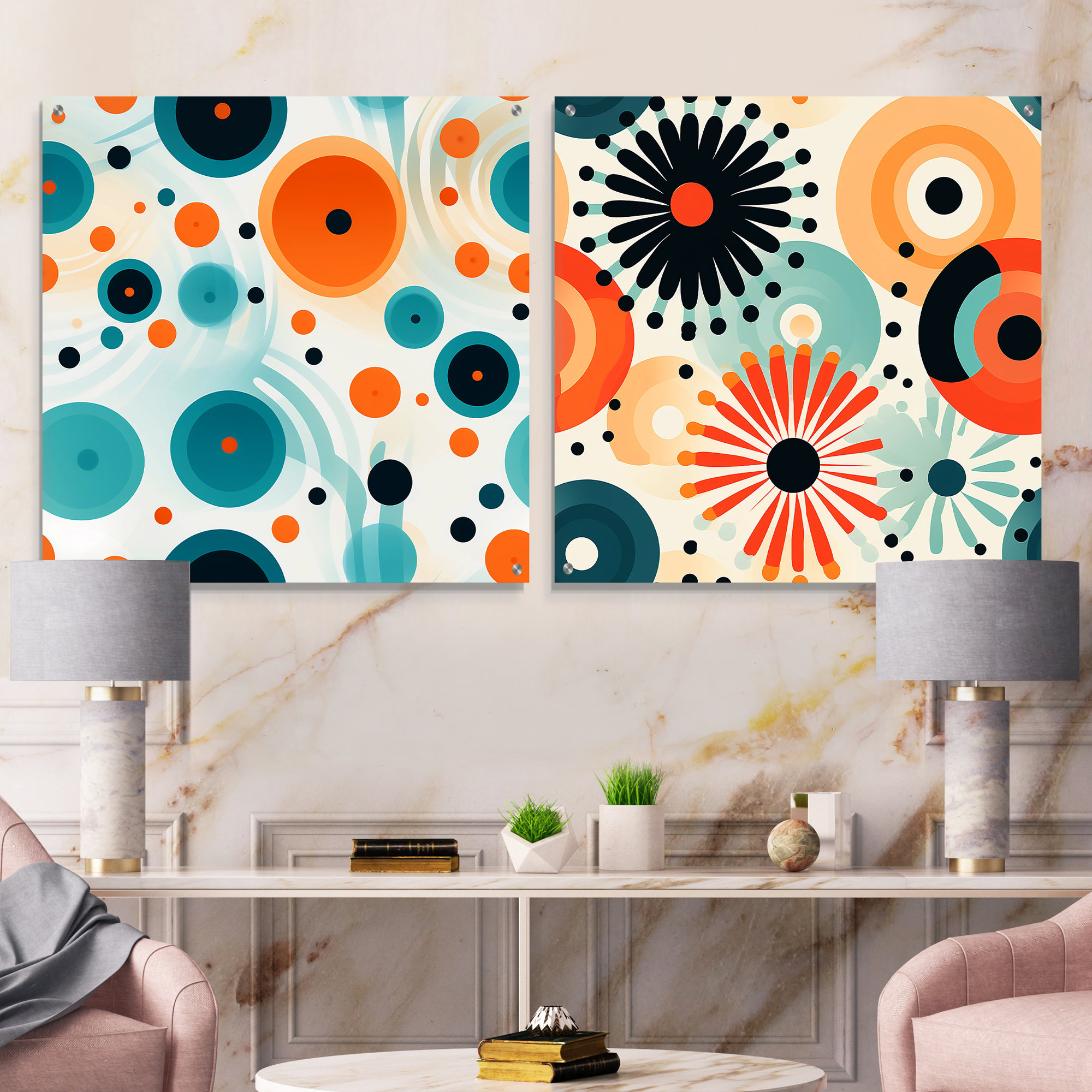 Design Art Geometric Harmony Polka Dots Pattern I - Abstract Acrylic Wall Art Glass Set Of 2 ...