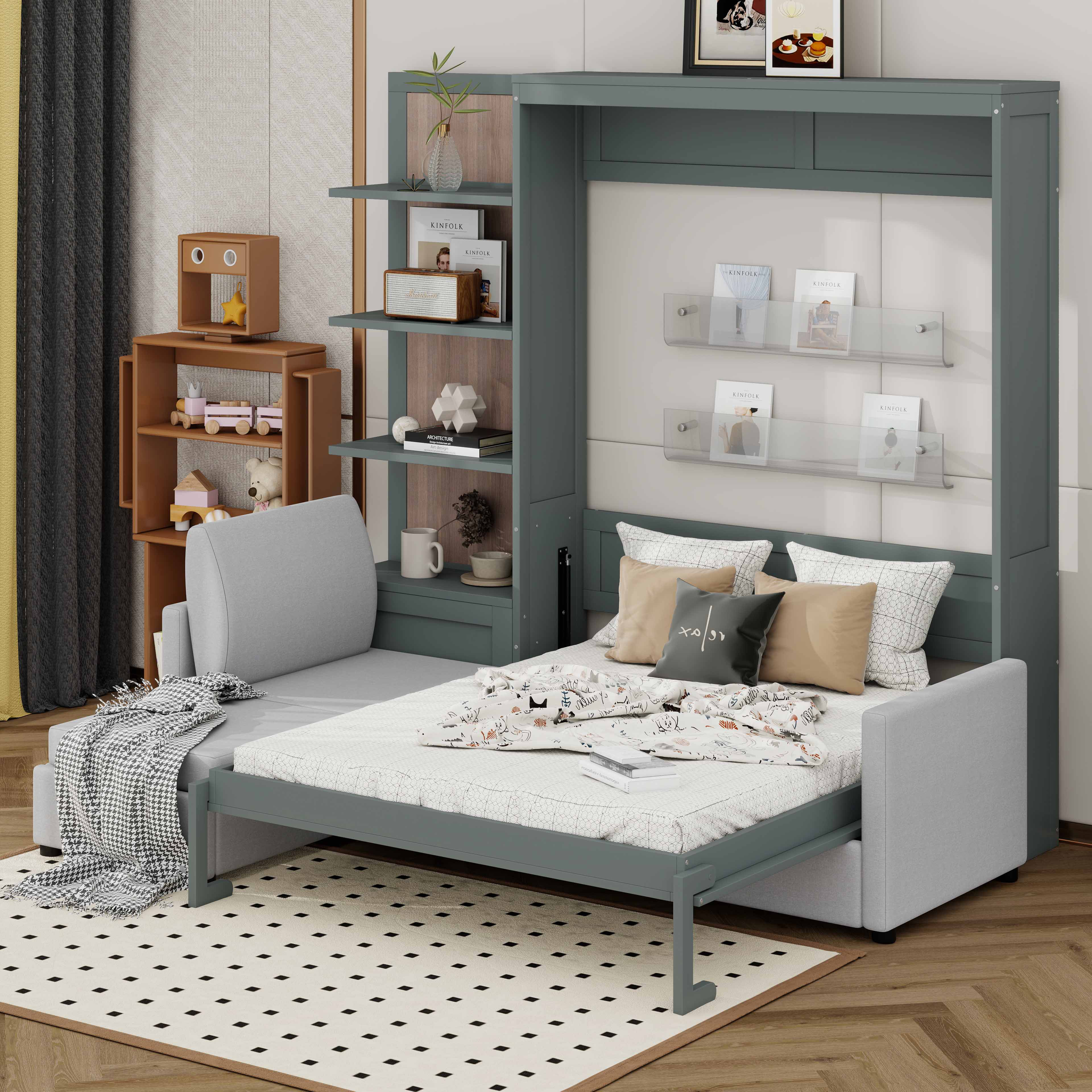 Red Barrel Studio Queen Size Murphy Bed Wall Bed, Multi-Function Murphy ...