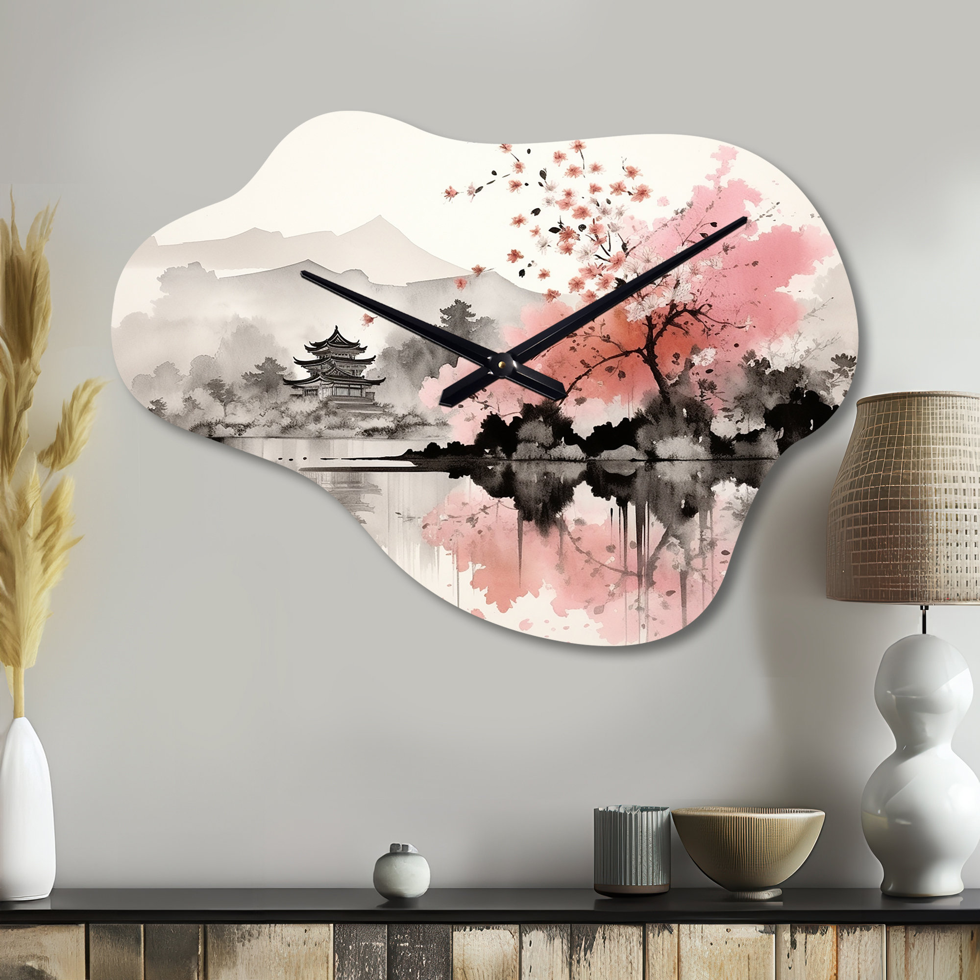 Design Art Asian Art Sumi Lake III - Asian Art Cloud Metal Wall Clocks ...