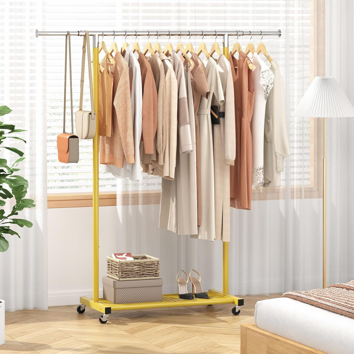 Latitude Run® Clothes Rack With Dense Mesh Storage Shelf Clothing ...