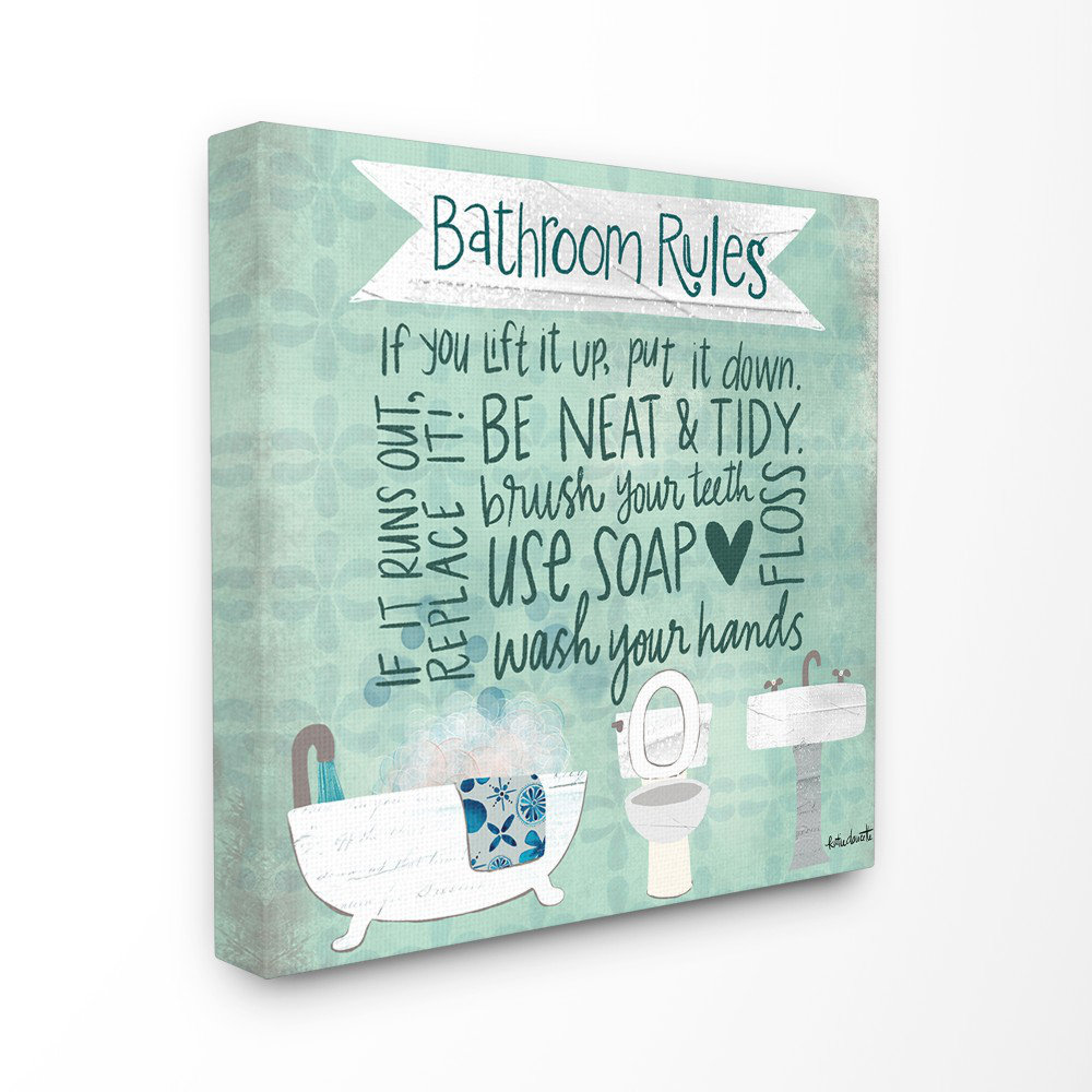 Ebern Designs Bathroom Rules Collage - Graphic Art Print on Canvas ...