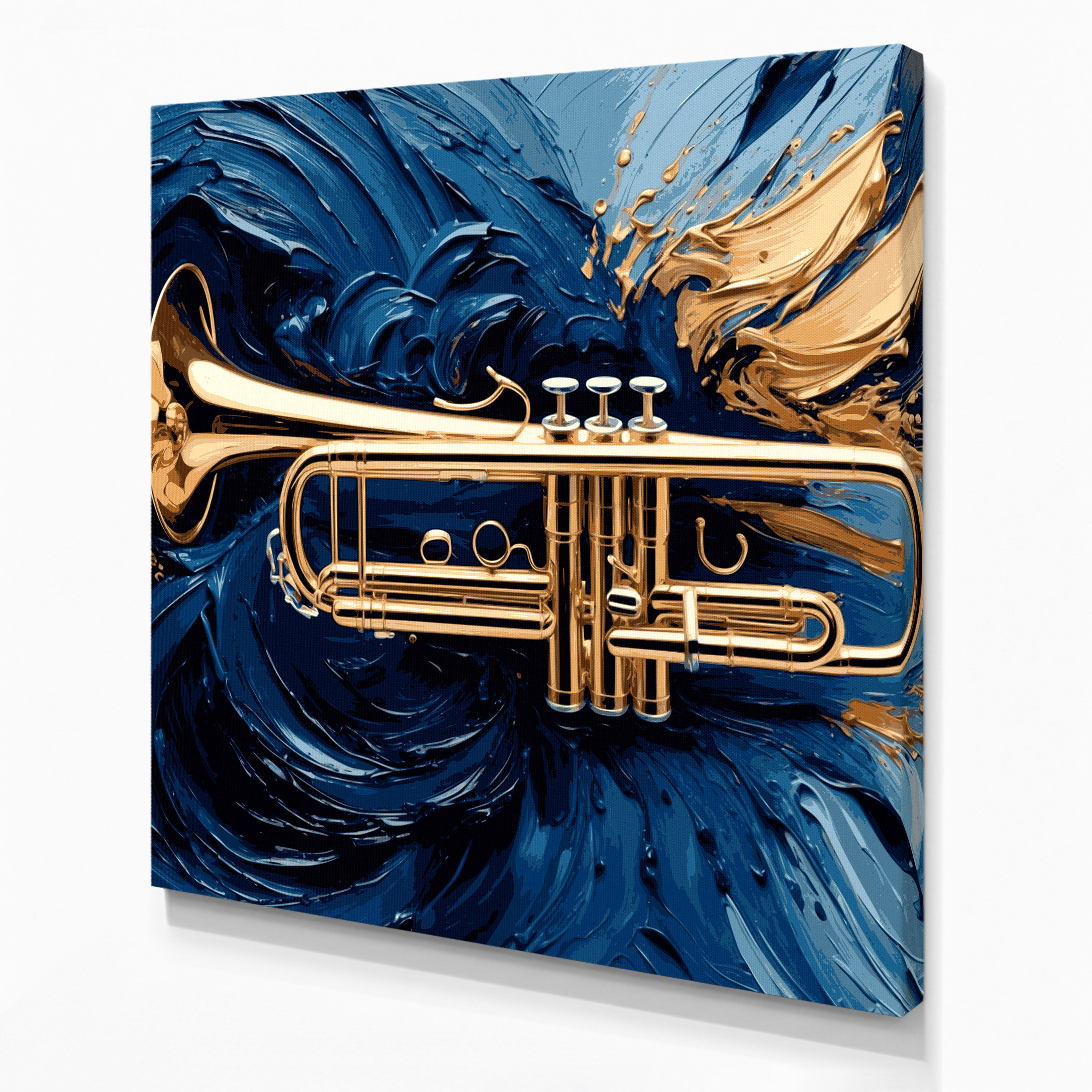 Brayden Studio® Music Trumpet Blue Canvas Wall Art | Wayfair
