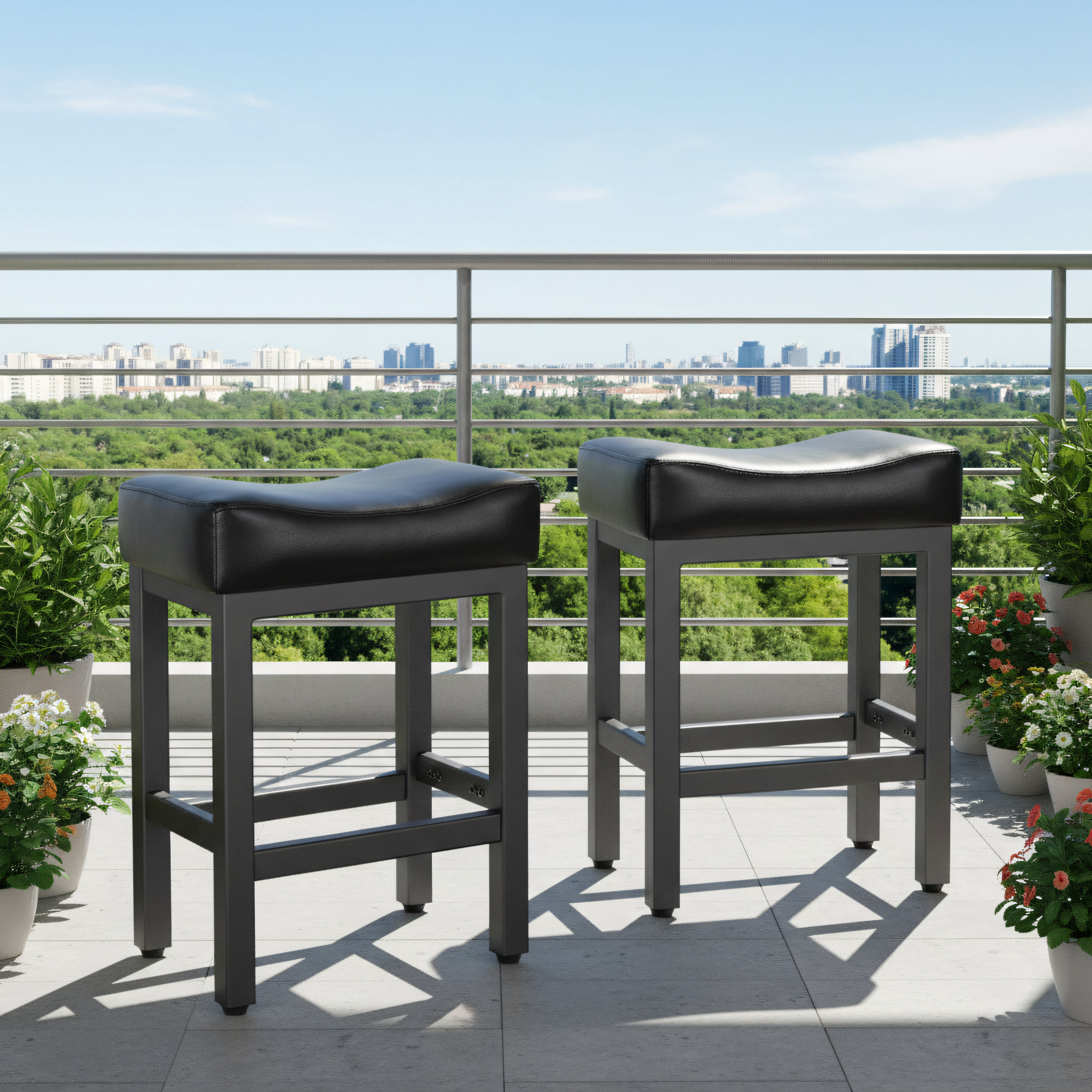 Red Barrel Studio® 2-Piece Set, All Black, Countertop Height Bar Stools ...