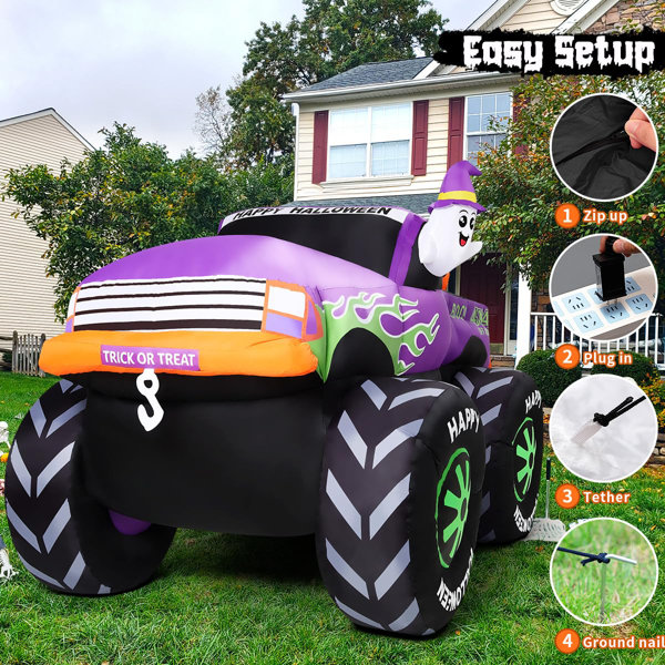 The Holiday Aisle® Halloween Inflatables 8 FT Long Monster Truck ...