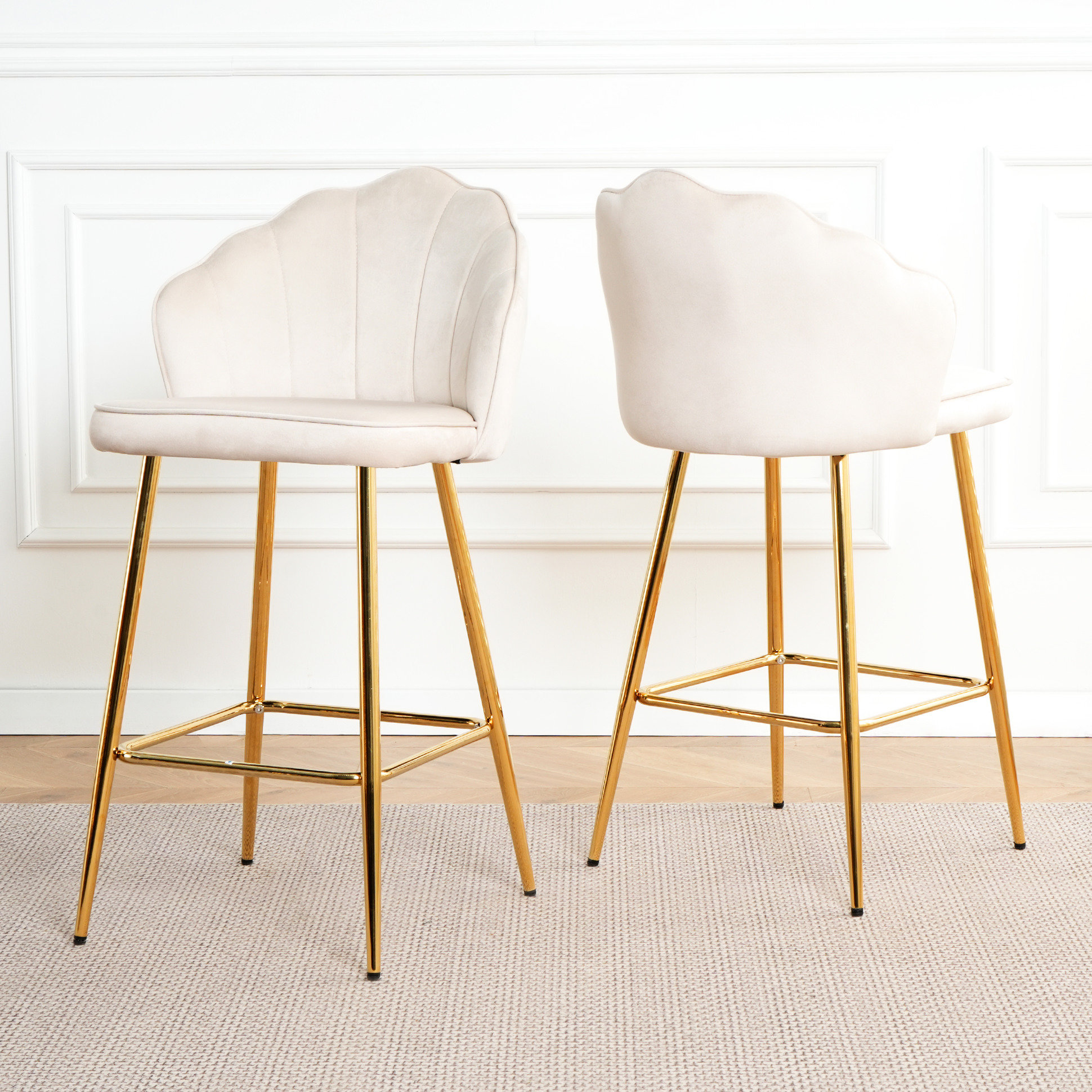 Mercer41 Luxury Velvet Bar Chair - Gold- Metal Legs Suitable For Coffee ...