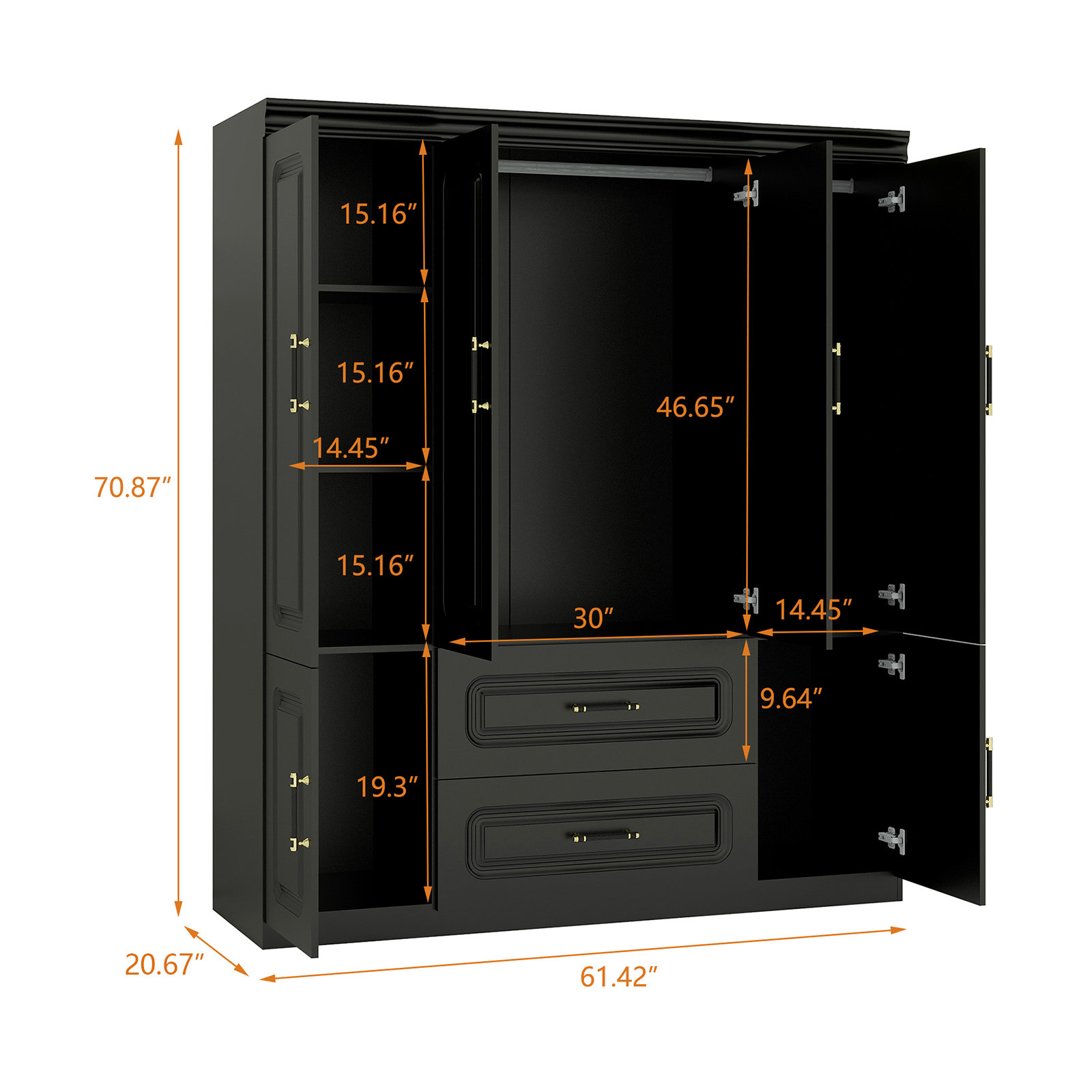 Lark Manor 4-Door Armoire Wardrobe Closet With Drawers, Freestanding ...