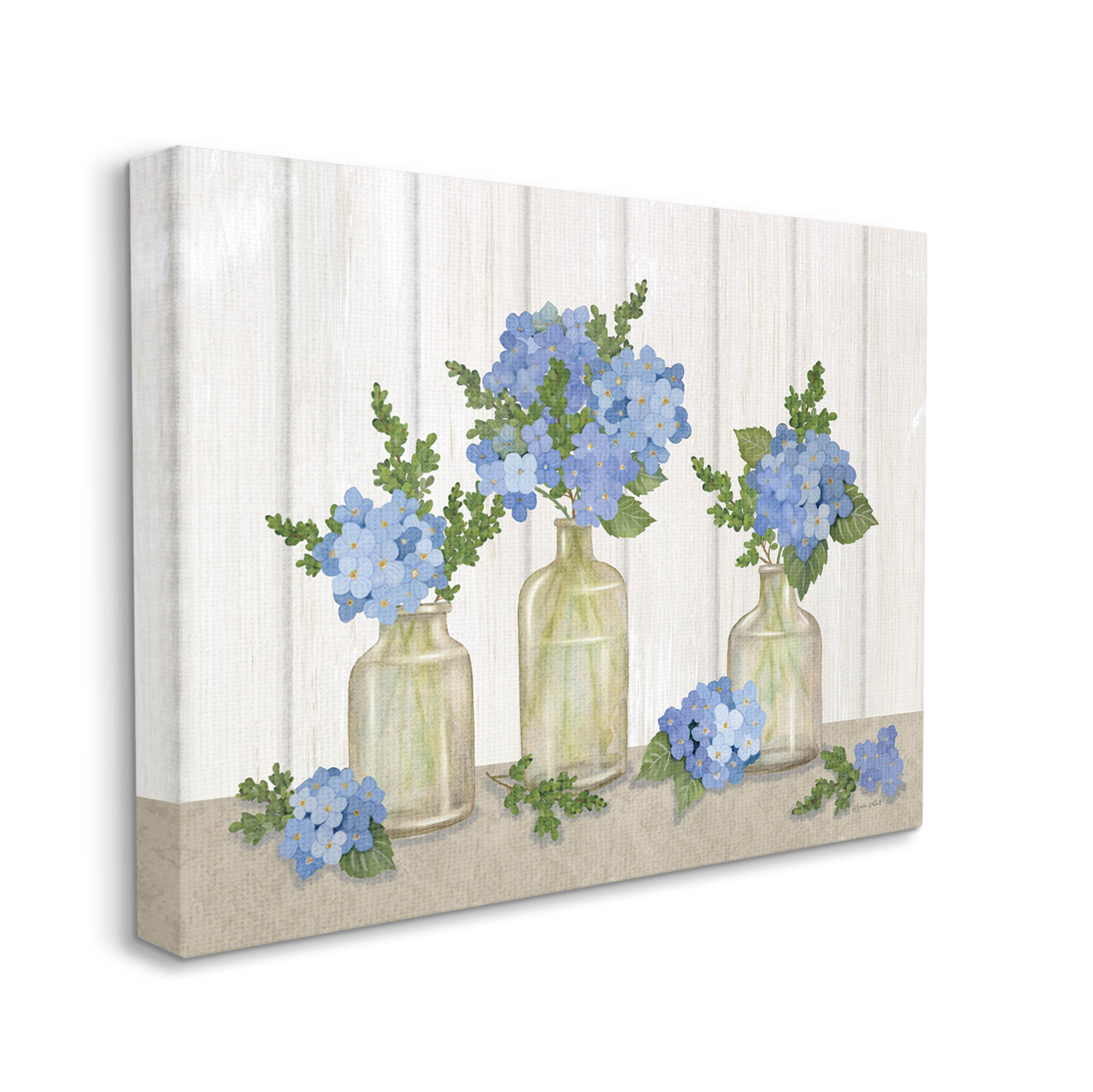 Stupell Industries Blue Geranium Flower Vases Canvas Wall Art By Annie ...
