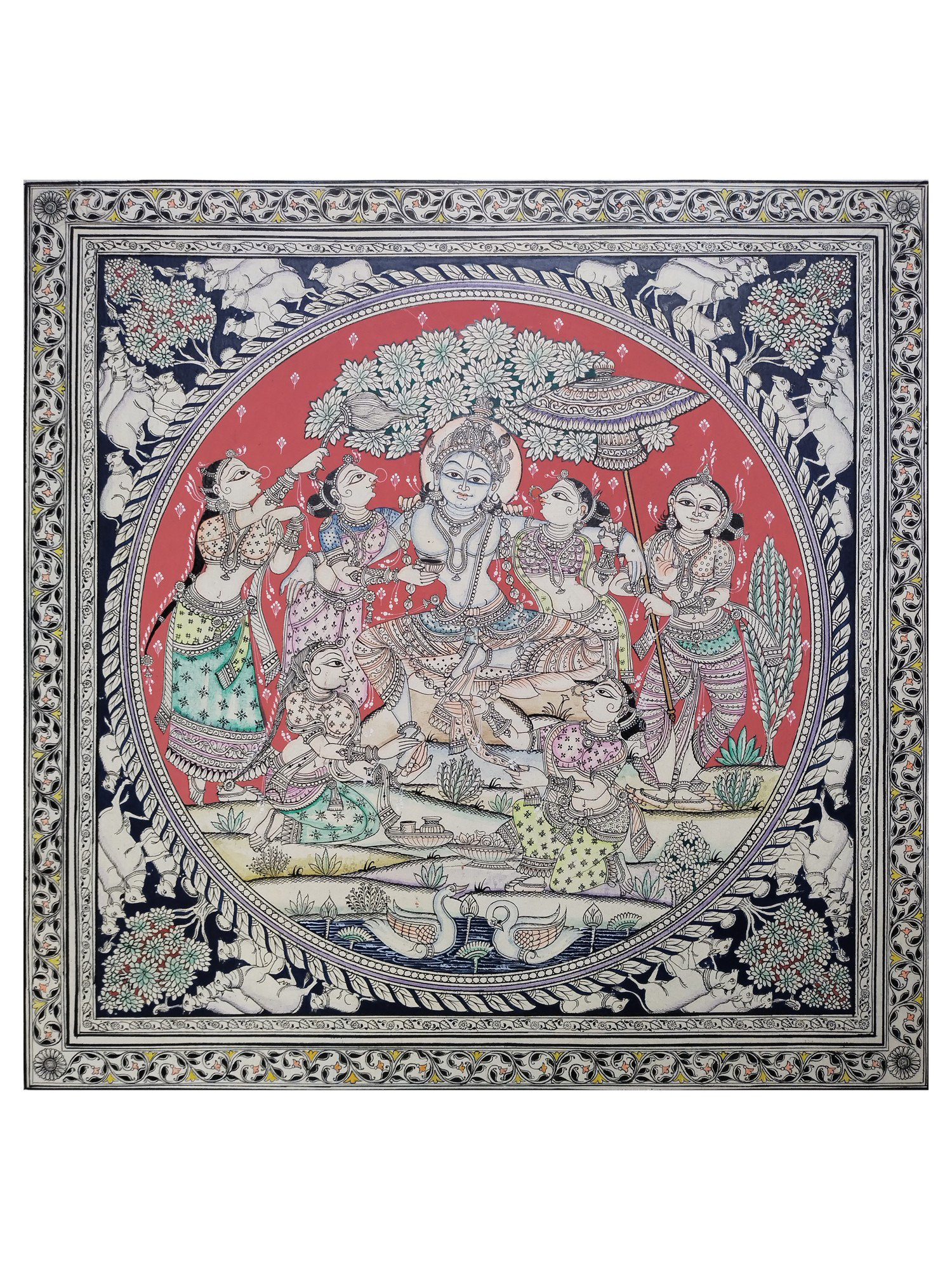 Exotic India Shri Krishna With Gopis | Natural Color On Handmade Sheet ...
