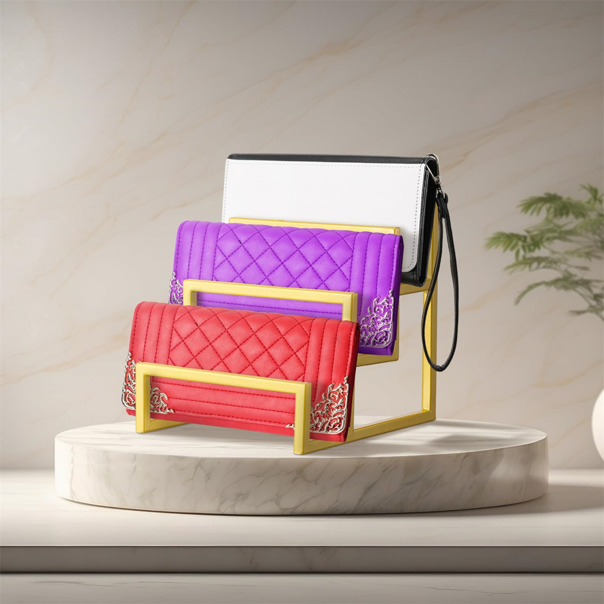 Stack man Closet Display 3 Layer Gold Riser Stand Clutch Purse ...