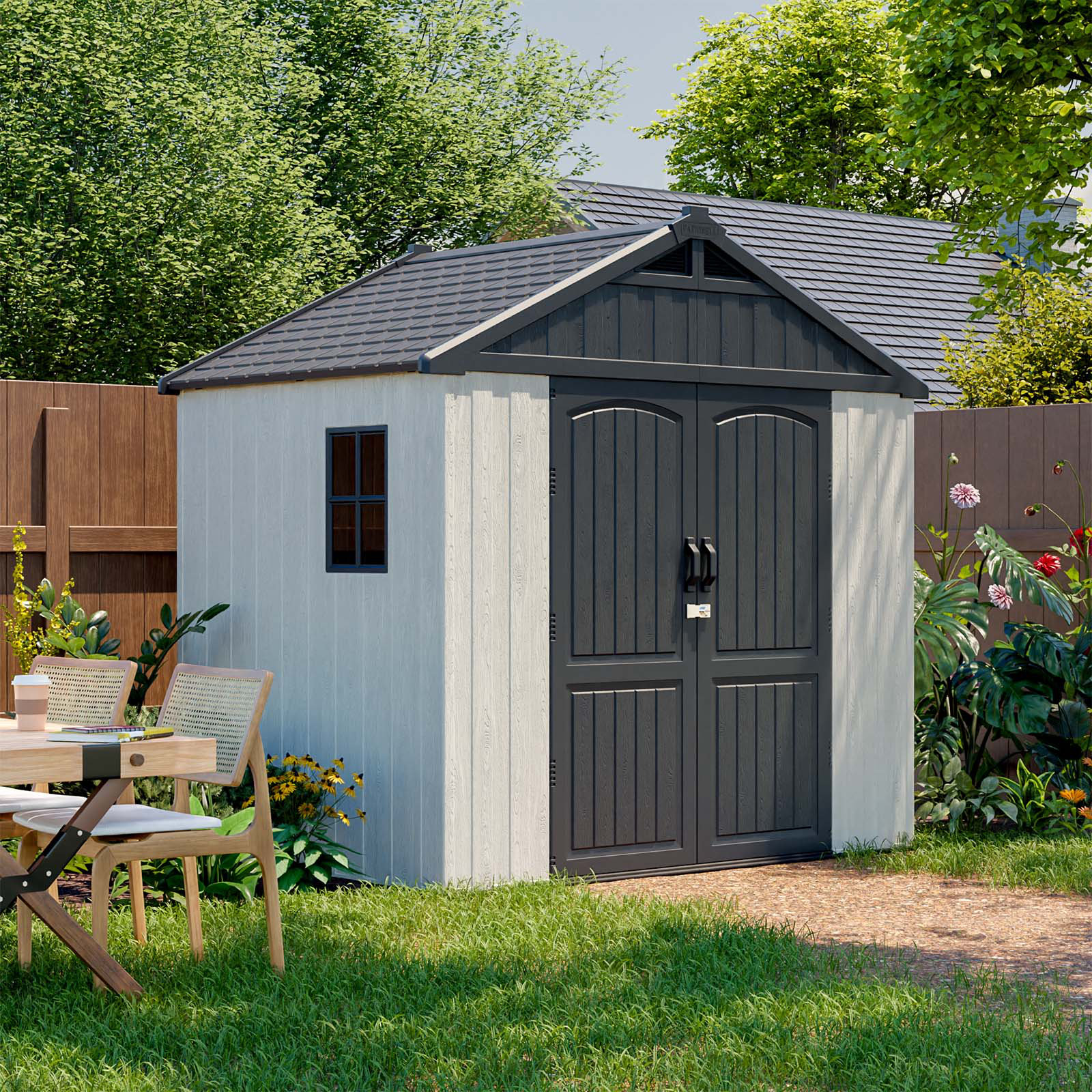 Patiowell 8 ft. W x 6 ft. D Plastic Storage Shed with Floor, Resin Shed ...