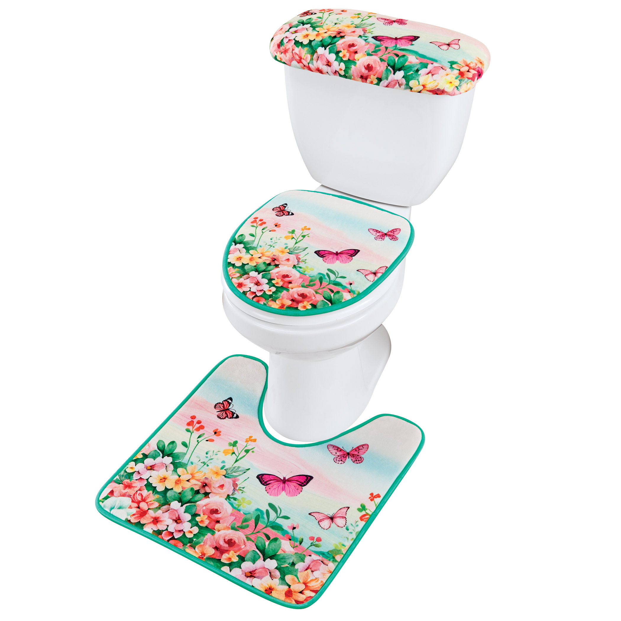 Rosalind Wheeler 3-Piece Pastel Butterfly Floral Commode Set | Wayfair