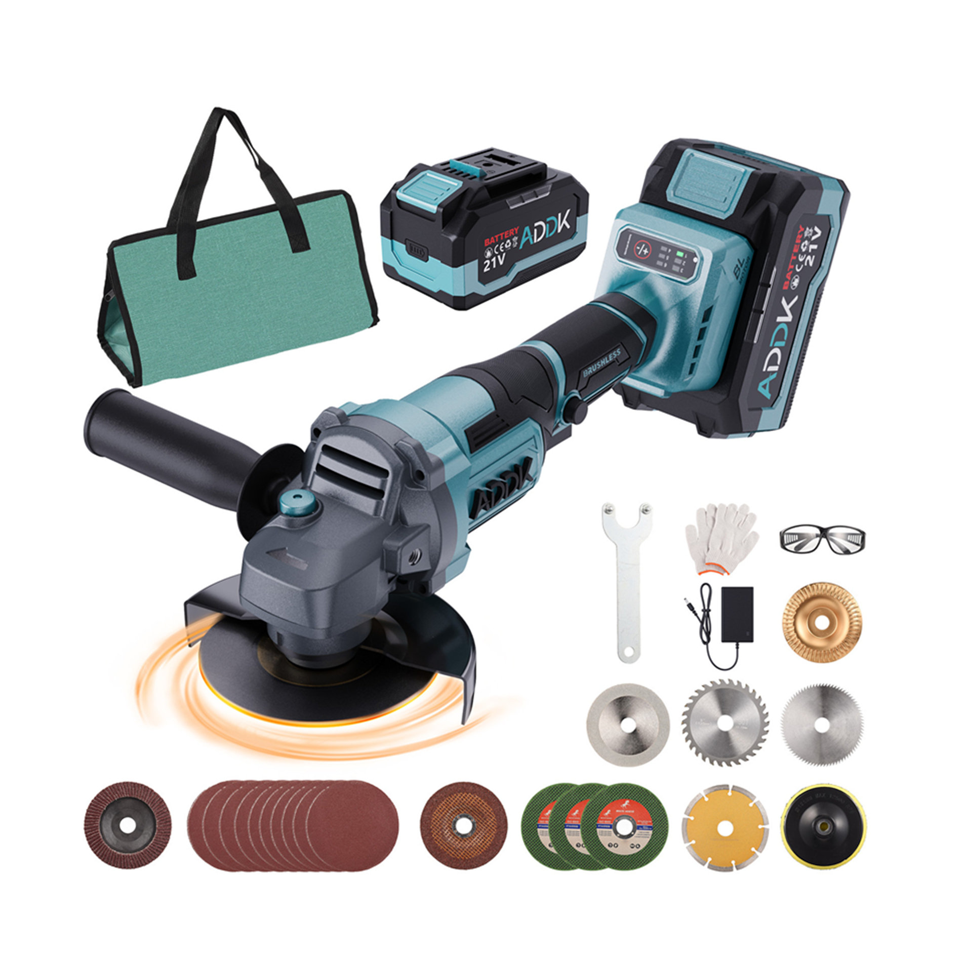 WFX Utility™ Cordless Angle Grinder, 4-1/2 Inch,21V, 9000RPM Brushless ...