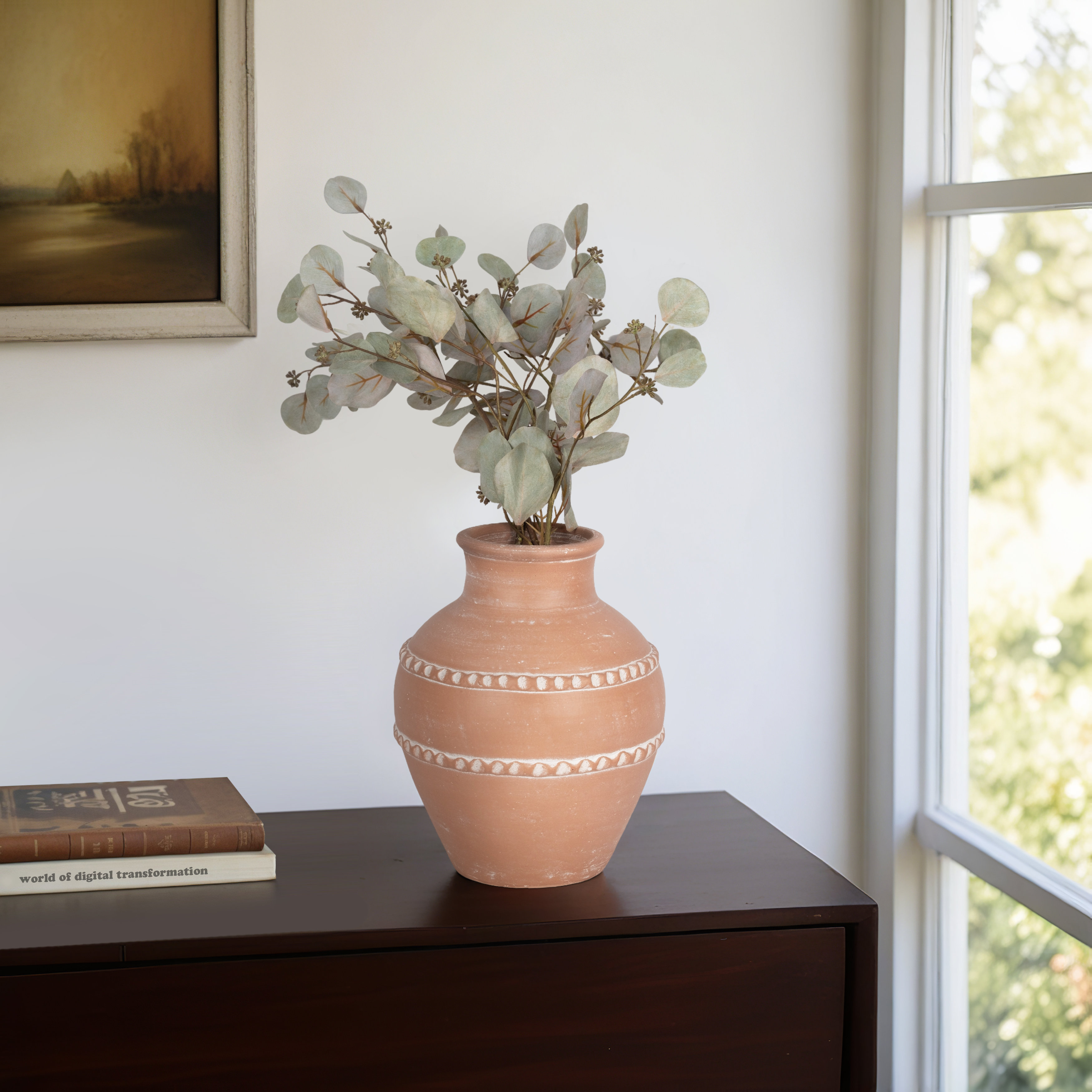 Bungalow Rose 12" Traditional Terracotta Vase, Terracotta | Wayfair