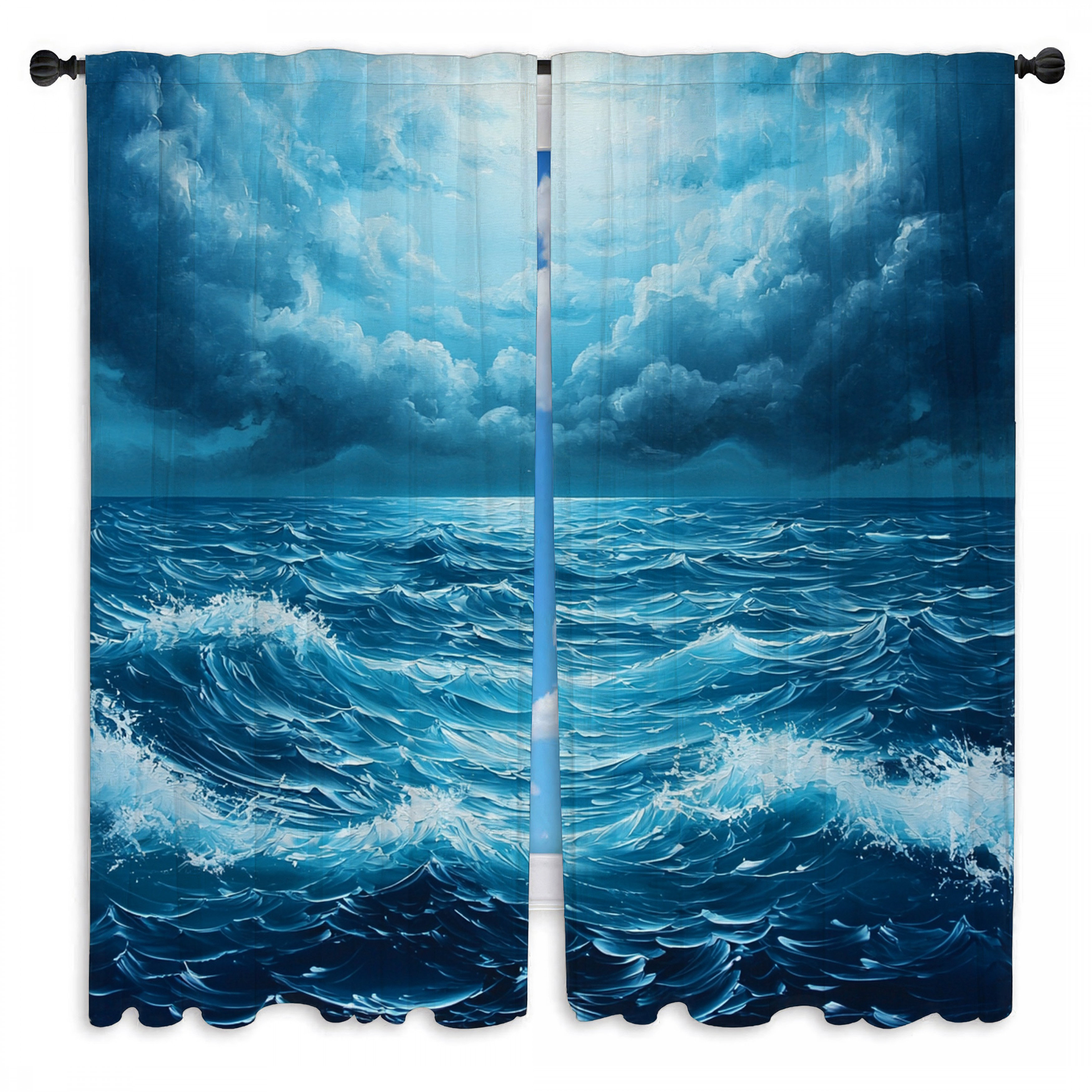 Rosecliff Heights Ocean Waves Window Curtains Nature Coastal Beach ...