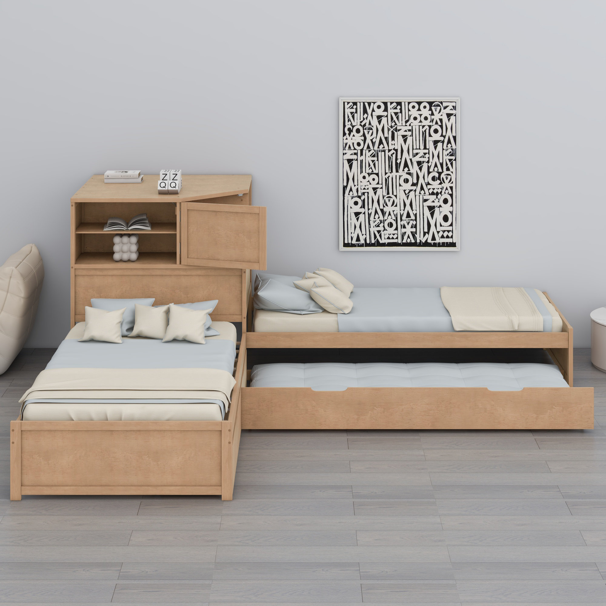 Latitude Run® L-Shaped Combination Bed With Trundle And Drawer,3-In-1 ...
