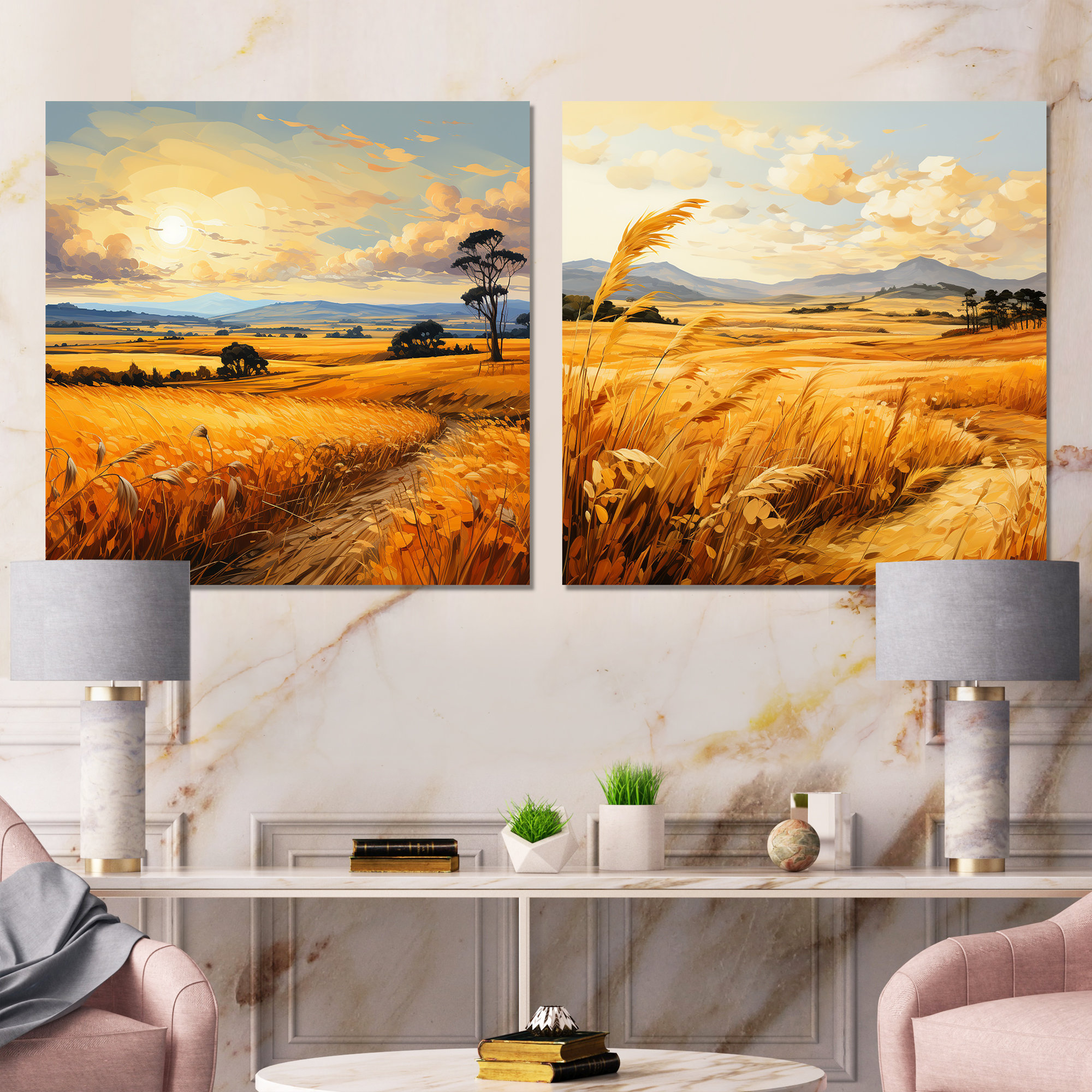Lark Manor™ Golden Fields In Us Country I - Romantic Landscape Metal ...